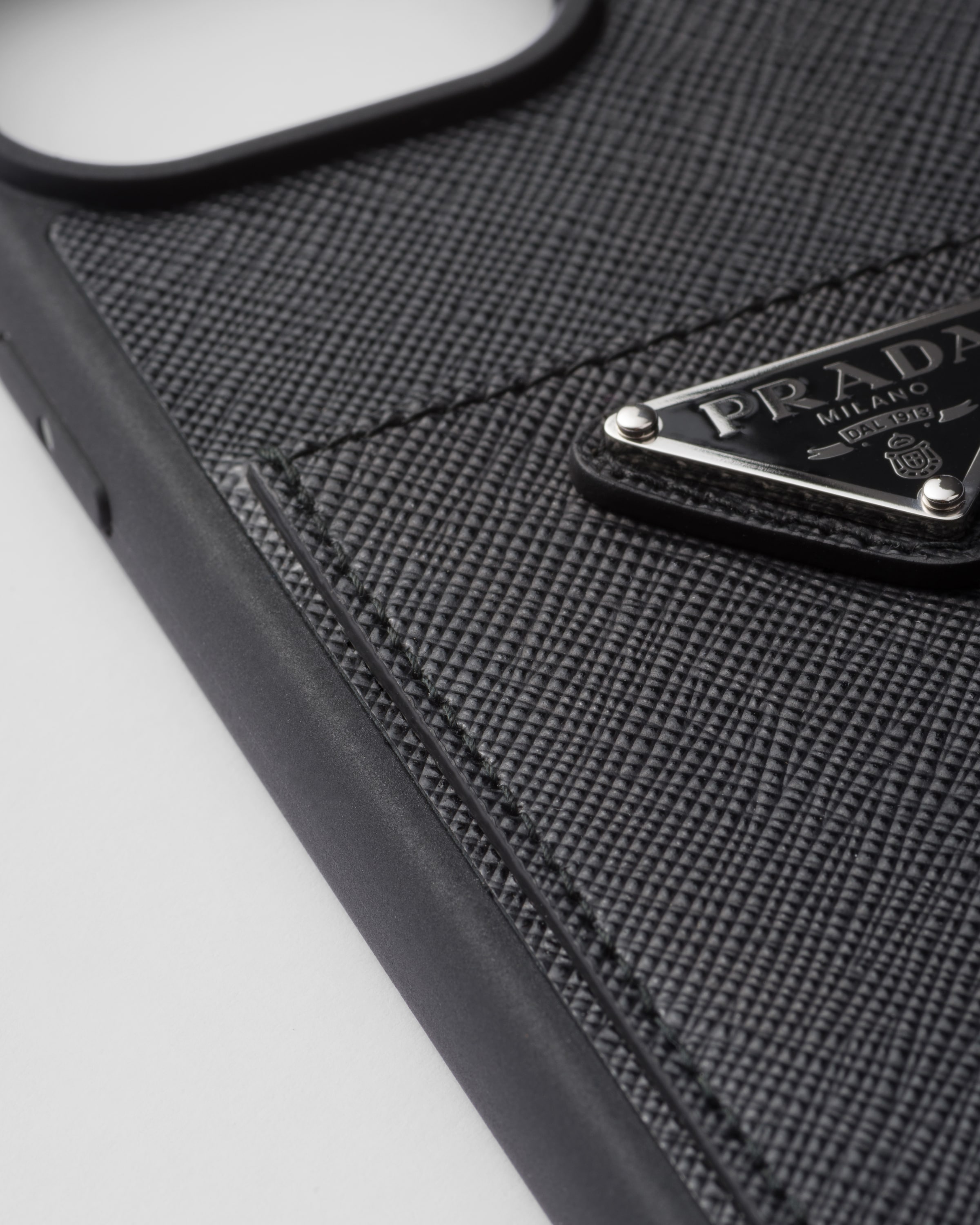 Prada Saffiano Leather Cover For Iphone 15 Pro Max - Black