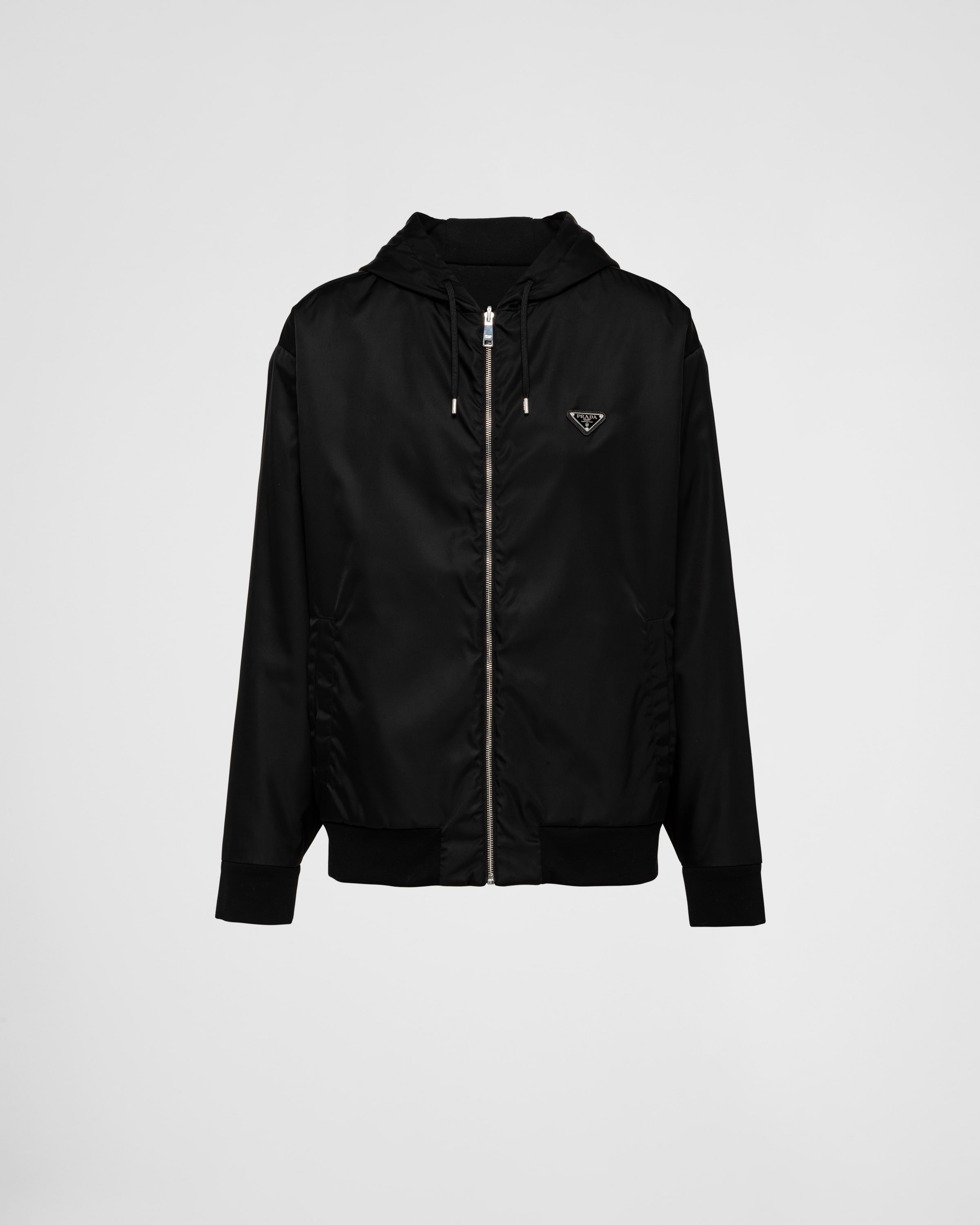 Prada Reversible Cotton Fleece And Re-Nylon Hoodie - Black/Black