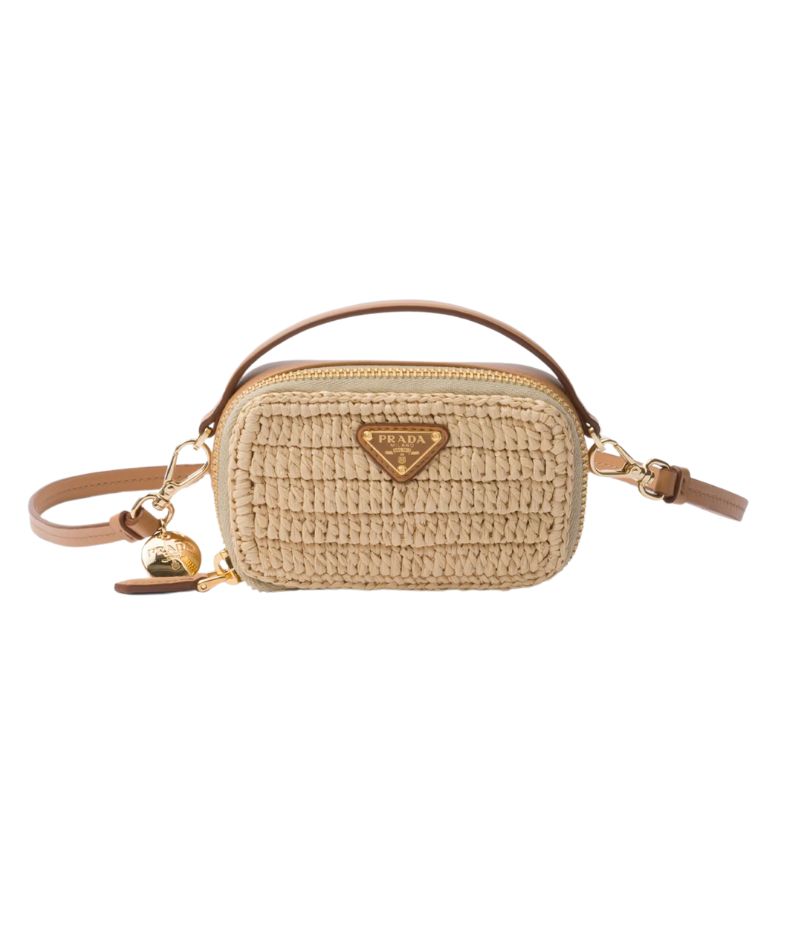 Prada Crochet And Leather Mini Pouch - Neutral | Editorialist
