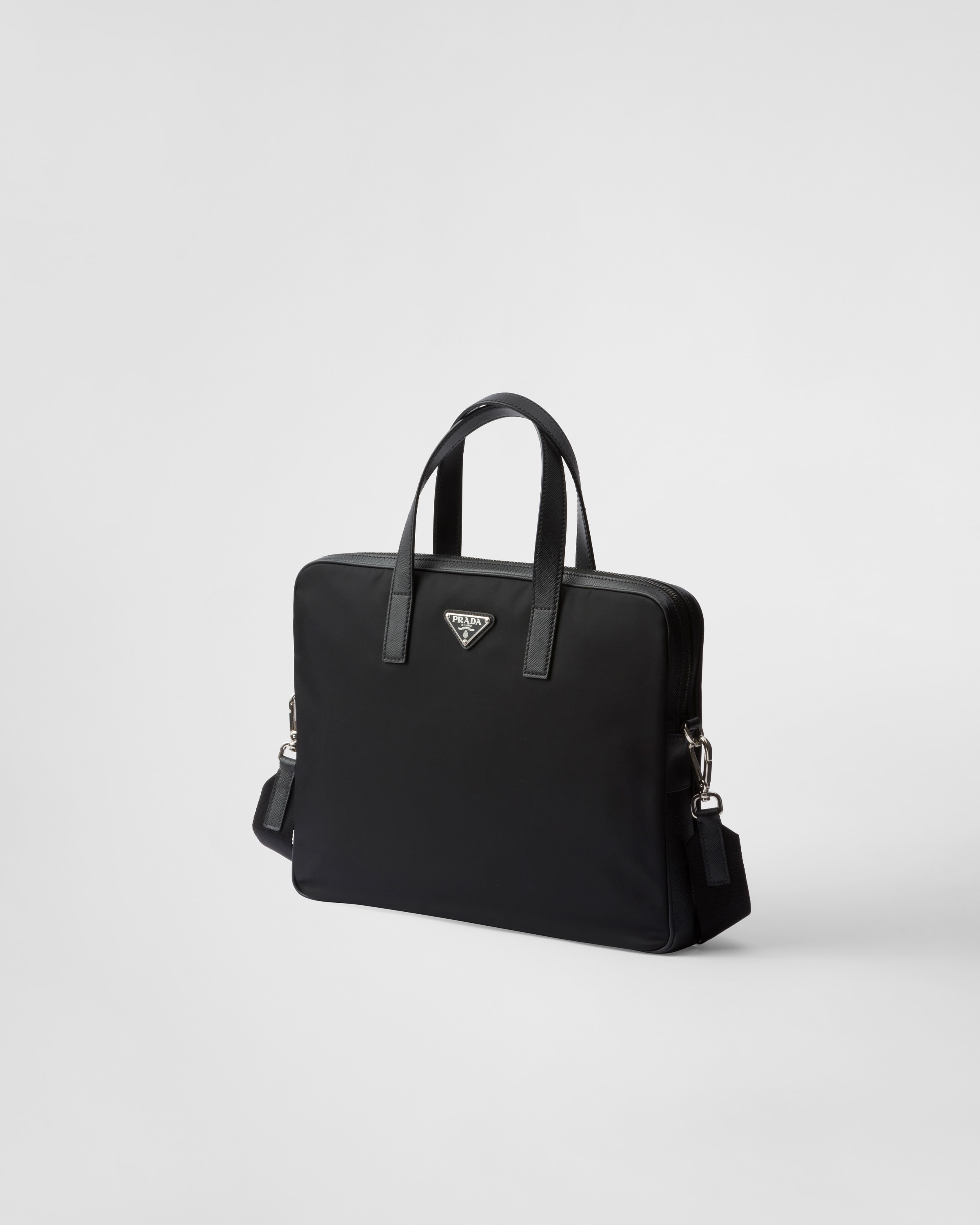 Prada Re-Nylon And Saffiano Leather Briefcase In Black | Editorialist