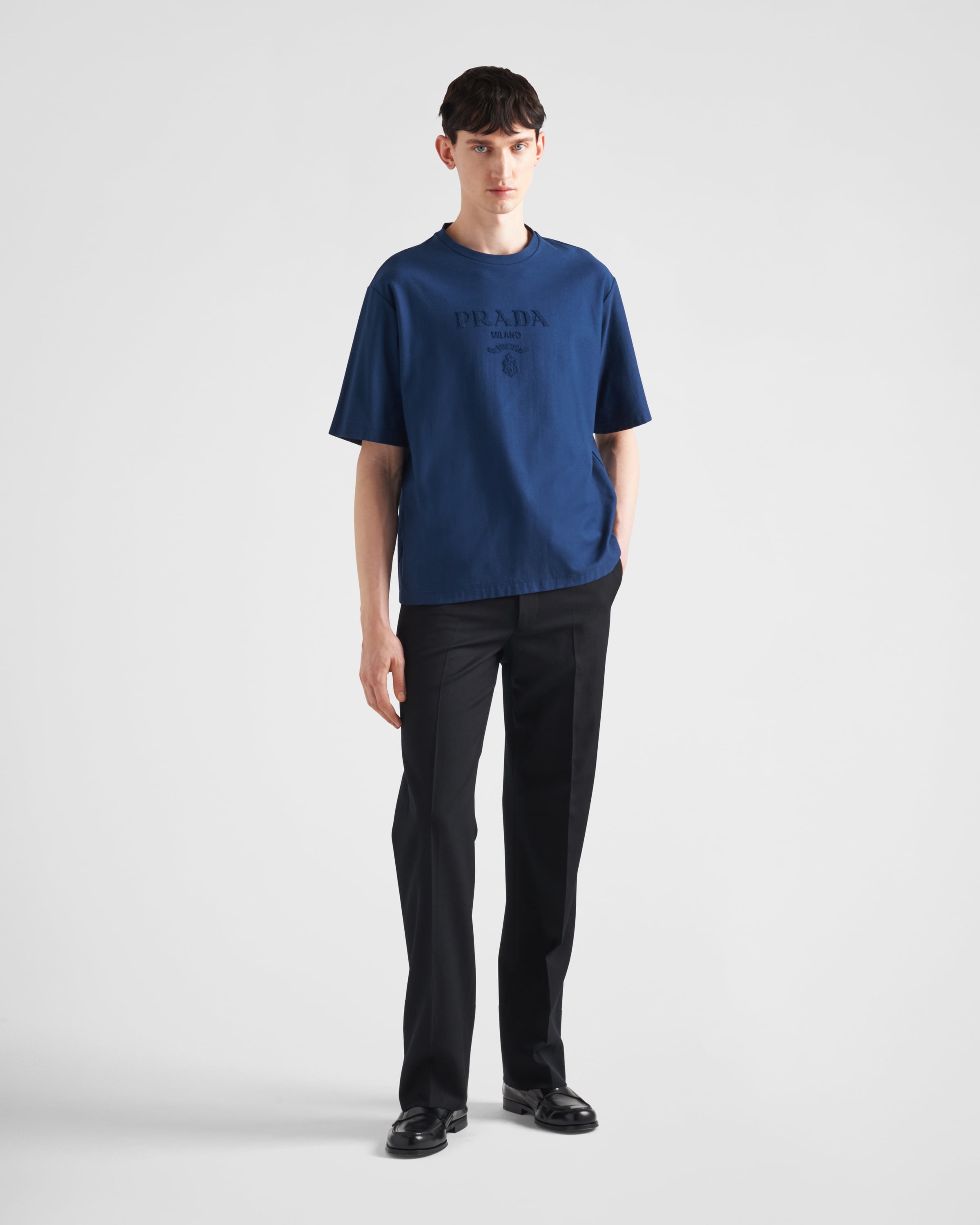Prada Technical Cotton T-Shirt - Navy | Editorialist
