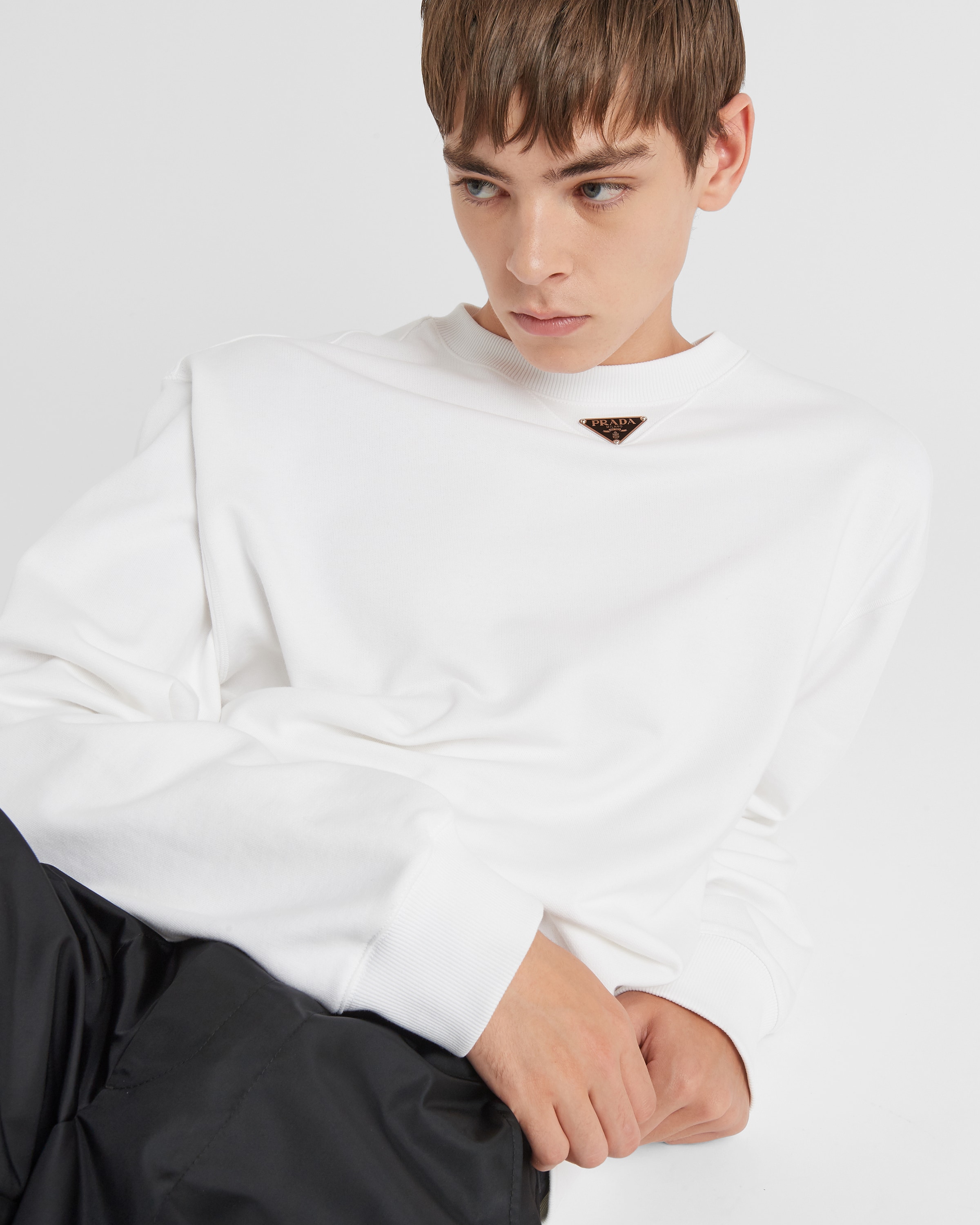 Prada Oversized Cotton Sweatshirt - White | Editorialist