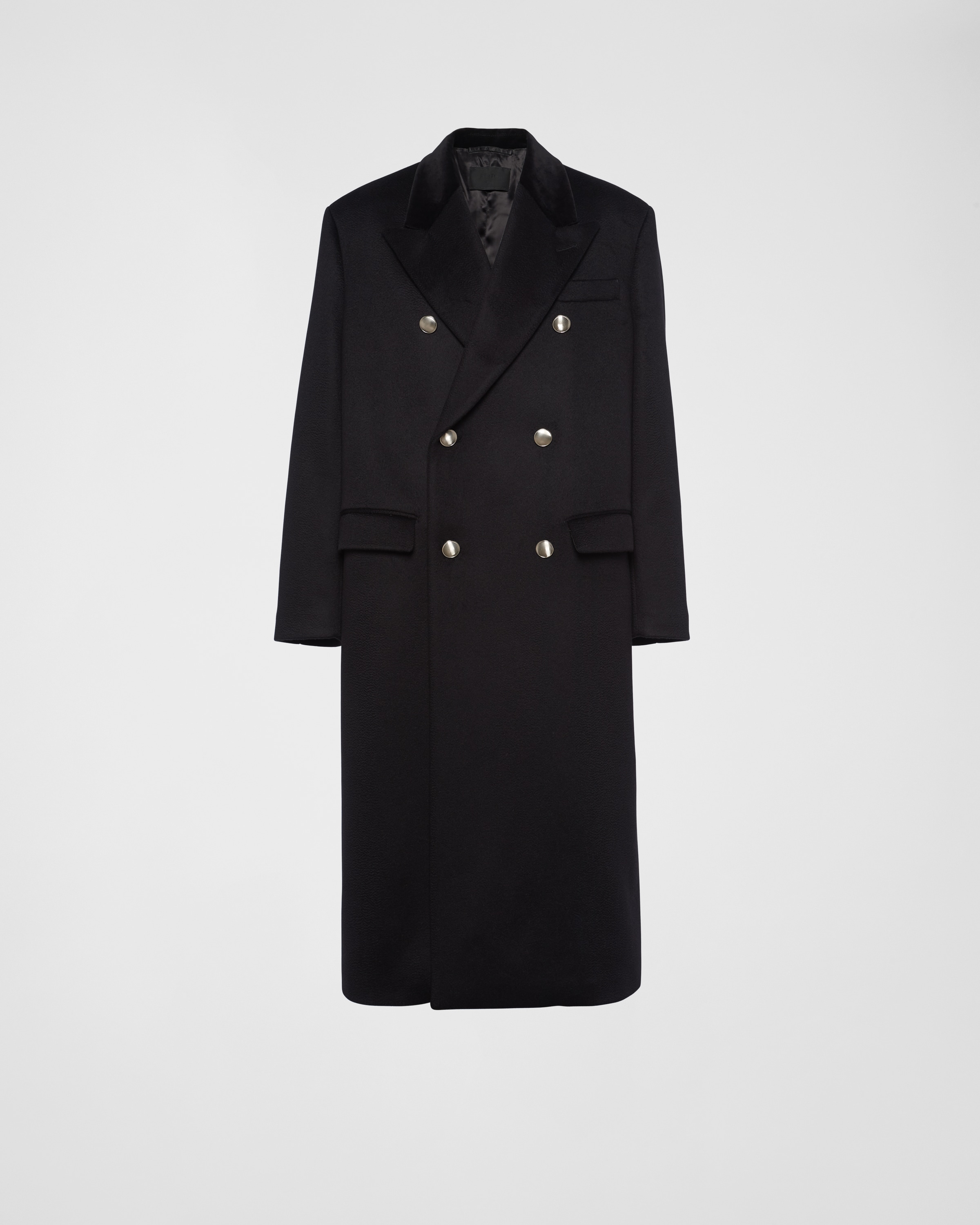 Prada Double-Breasted Cashmere Coat - Black | Editorialist