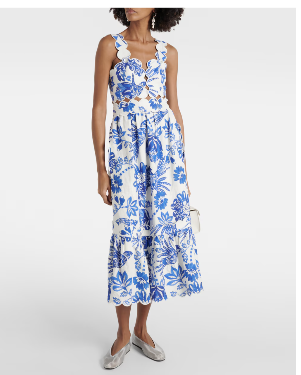 farm rio flowerful birds midi dress Farm Rio Flowerful Birds Linen-Blend Midi Dress - Blue