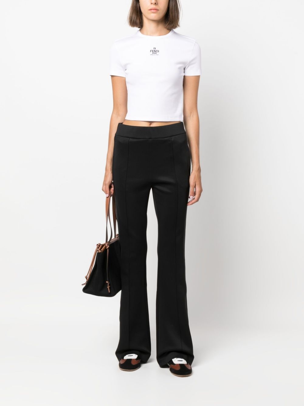 FENDI Logo-Embroidered Ribbed T-Shirt