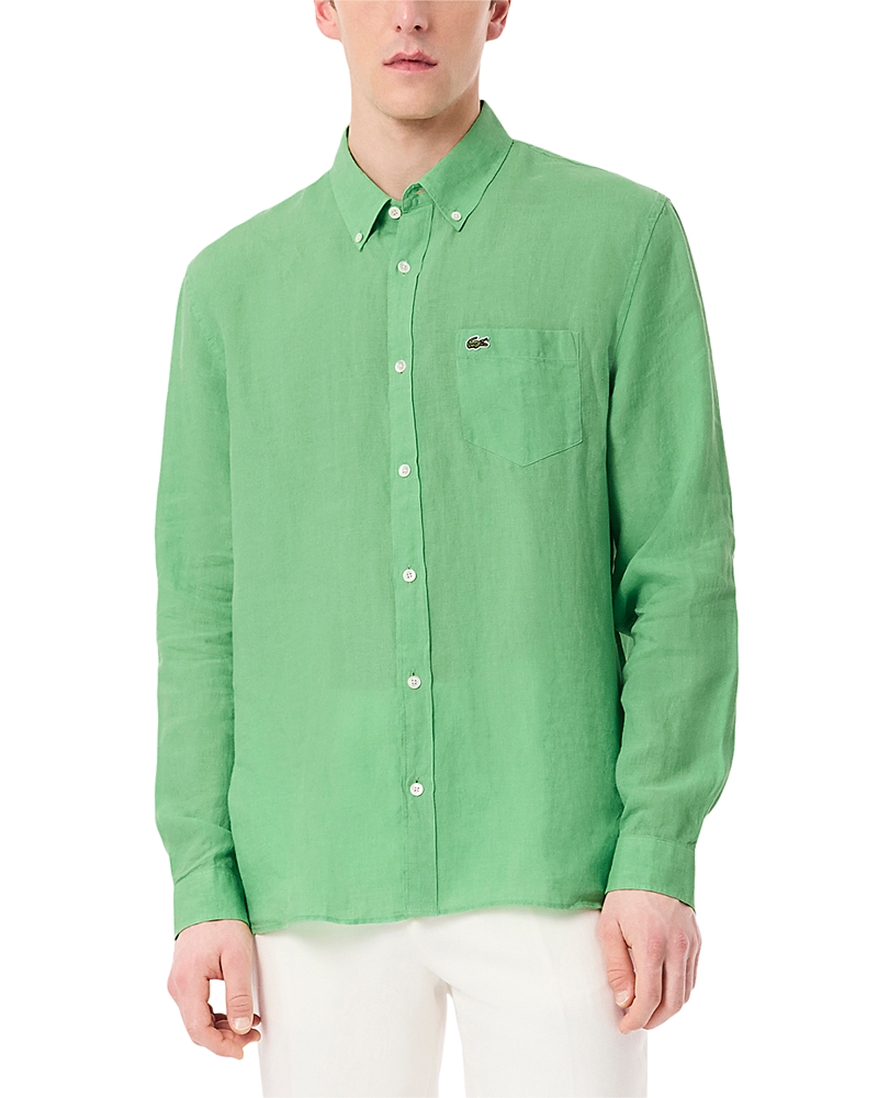 Lacoste Linen Regular Fit Button Down Shirt - Green | Editorialist, image size:800x1000
