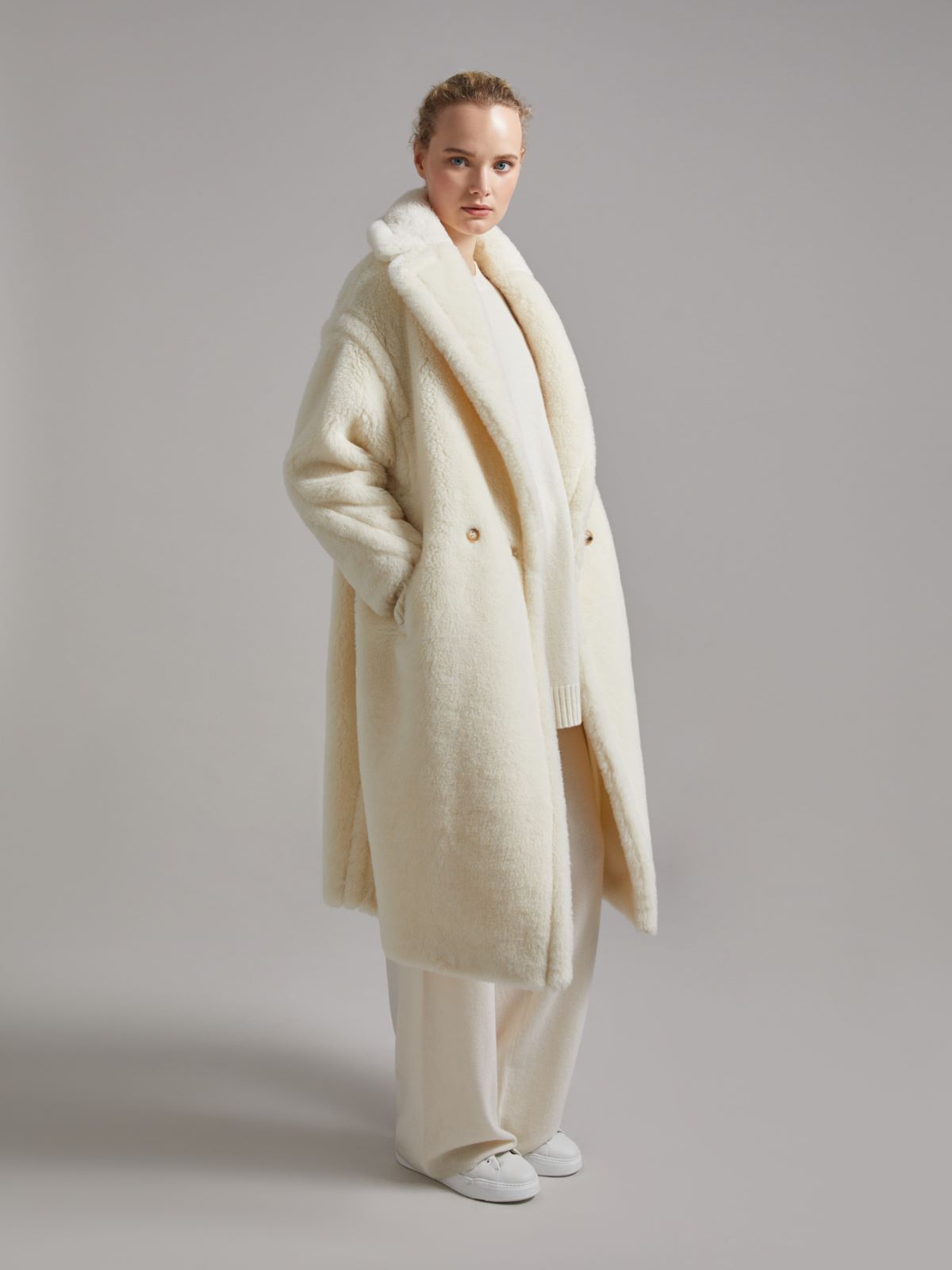 Max Mara Teddy Bear Alpaca And Wool Coat White Editorialist