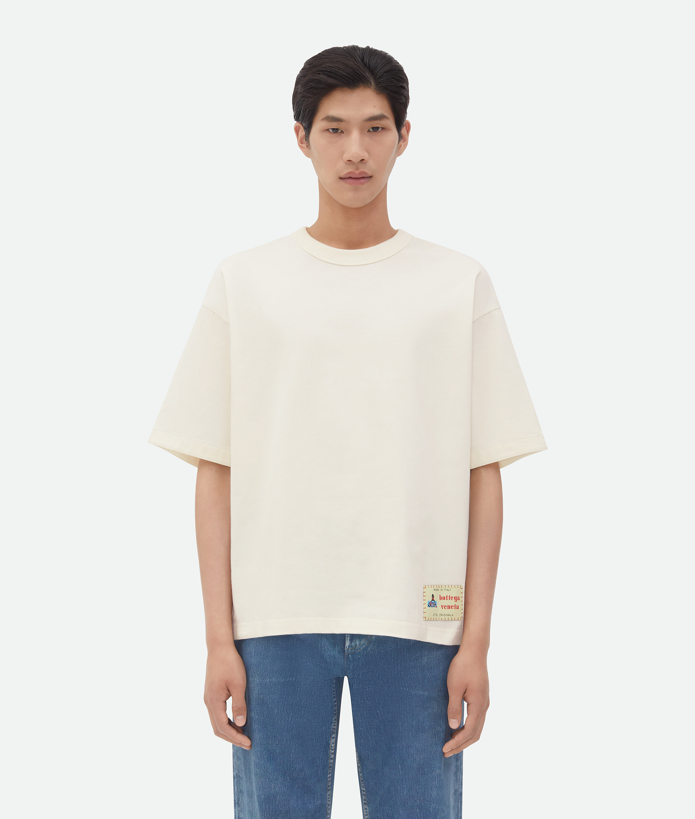 Bottega Veneta Tシャツ ボンディングデザイン 【美品】 Bottega Veneta Cotton Jersey T-Shirt With Label - Chalk | Editorialist