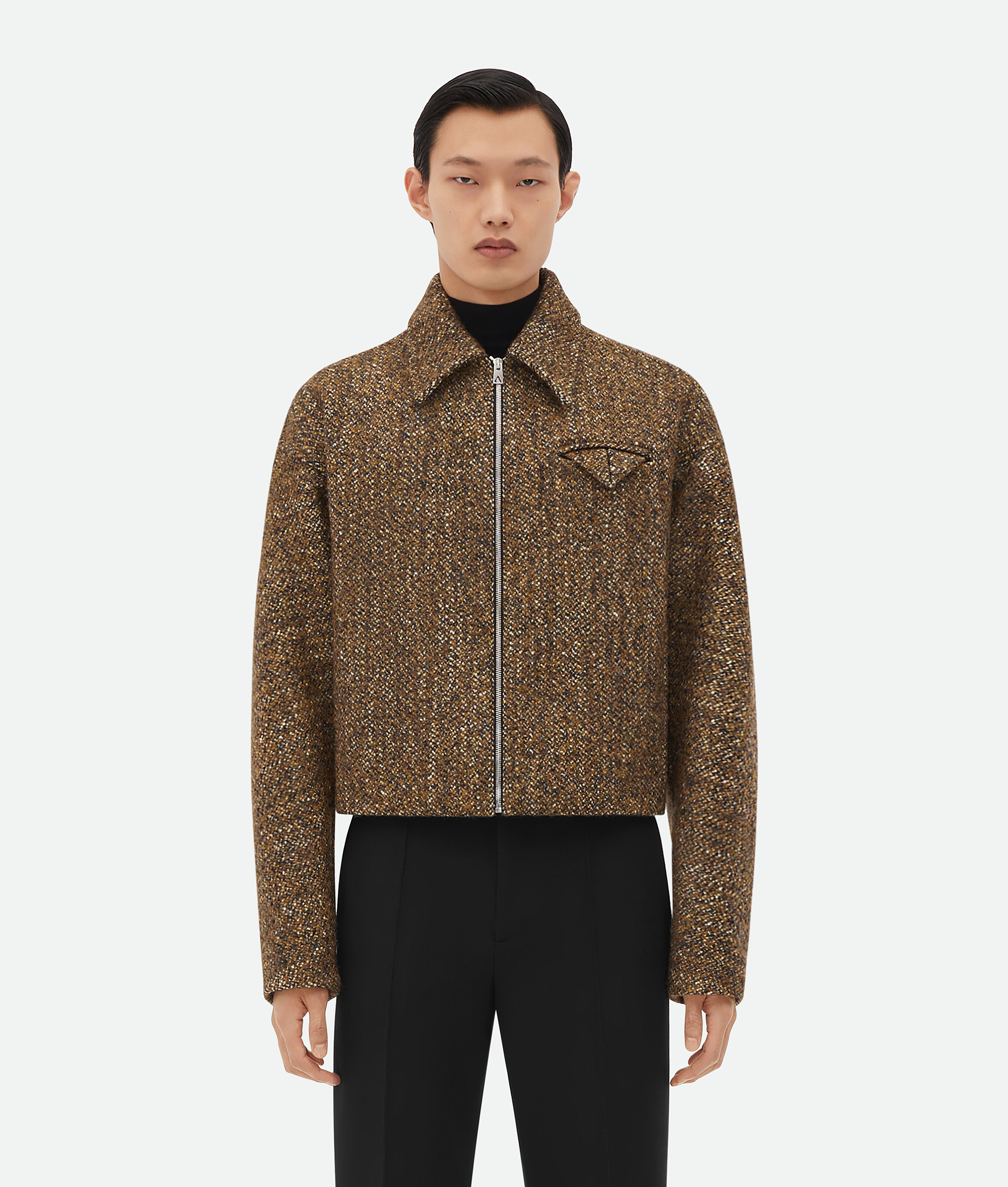 Bottega Veneta Textured Wool Speckled Kimono Jacket - Ochre/Grey