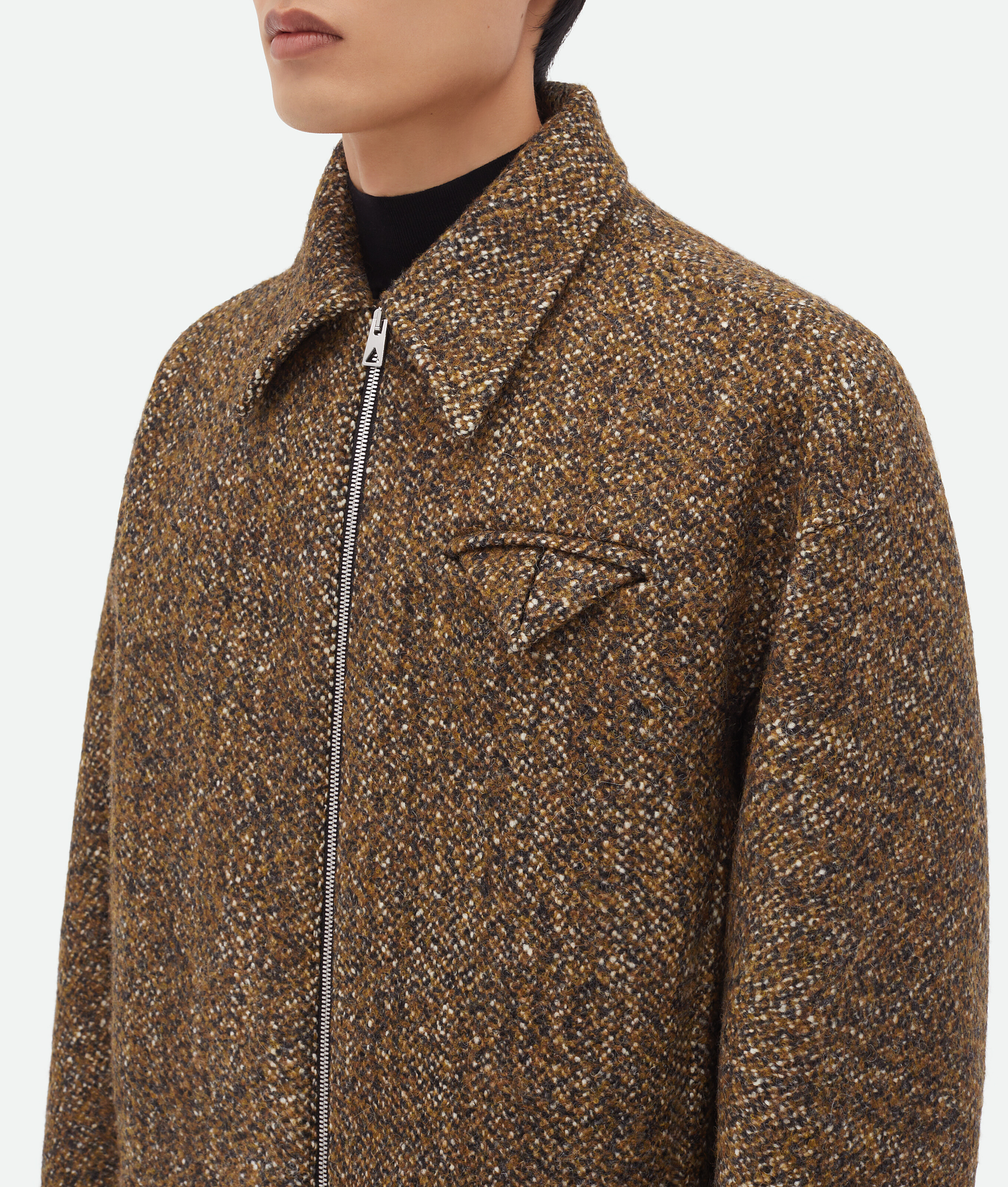 Bottega Veneta Textured Wool Speckled Kimono Jacket - Ochre/Grey