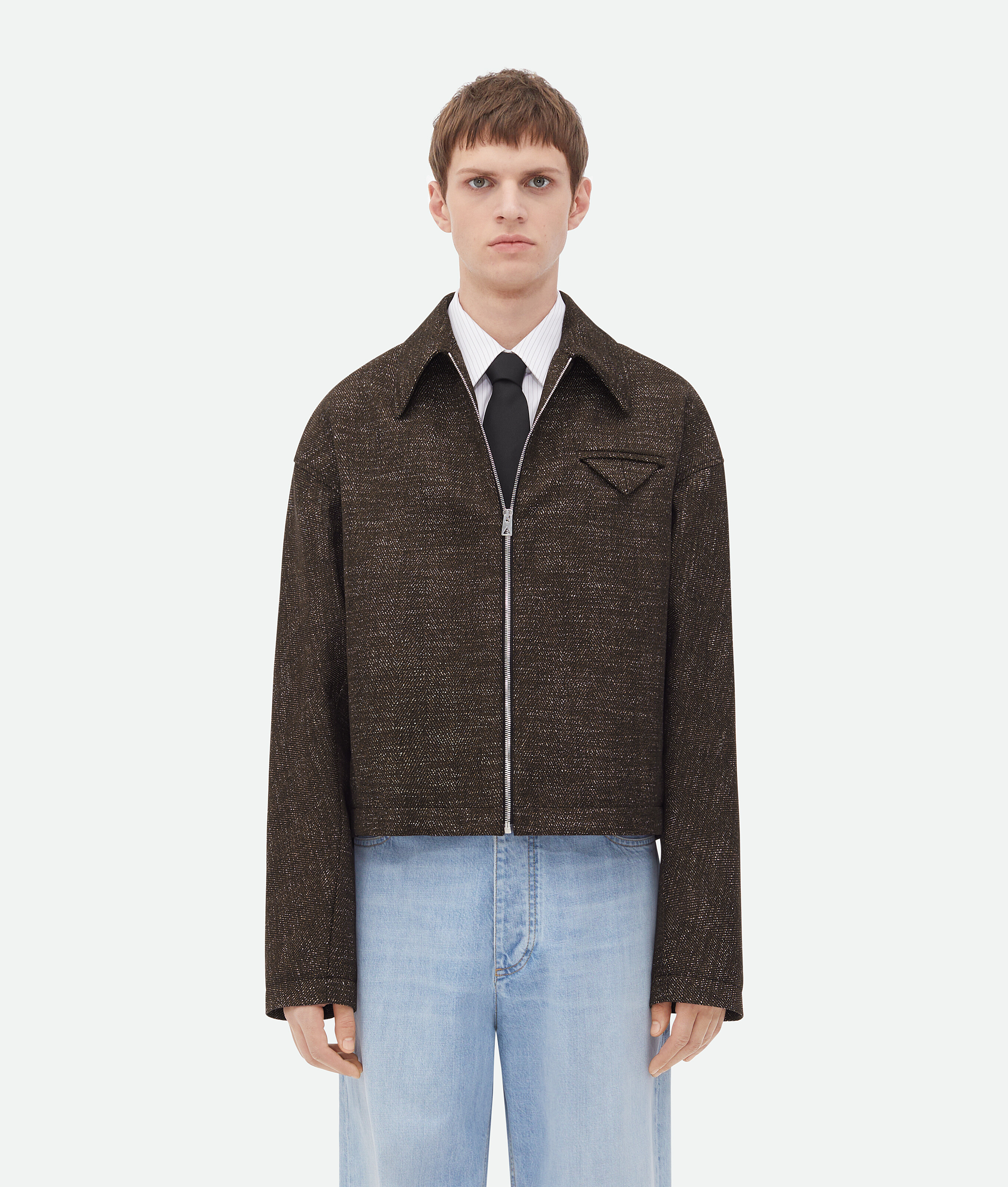 Bottega Veneta Textured Wool Speckled Kimono Jacket - Brown/Khaki 