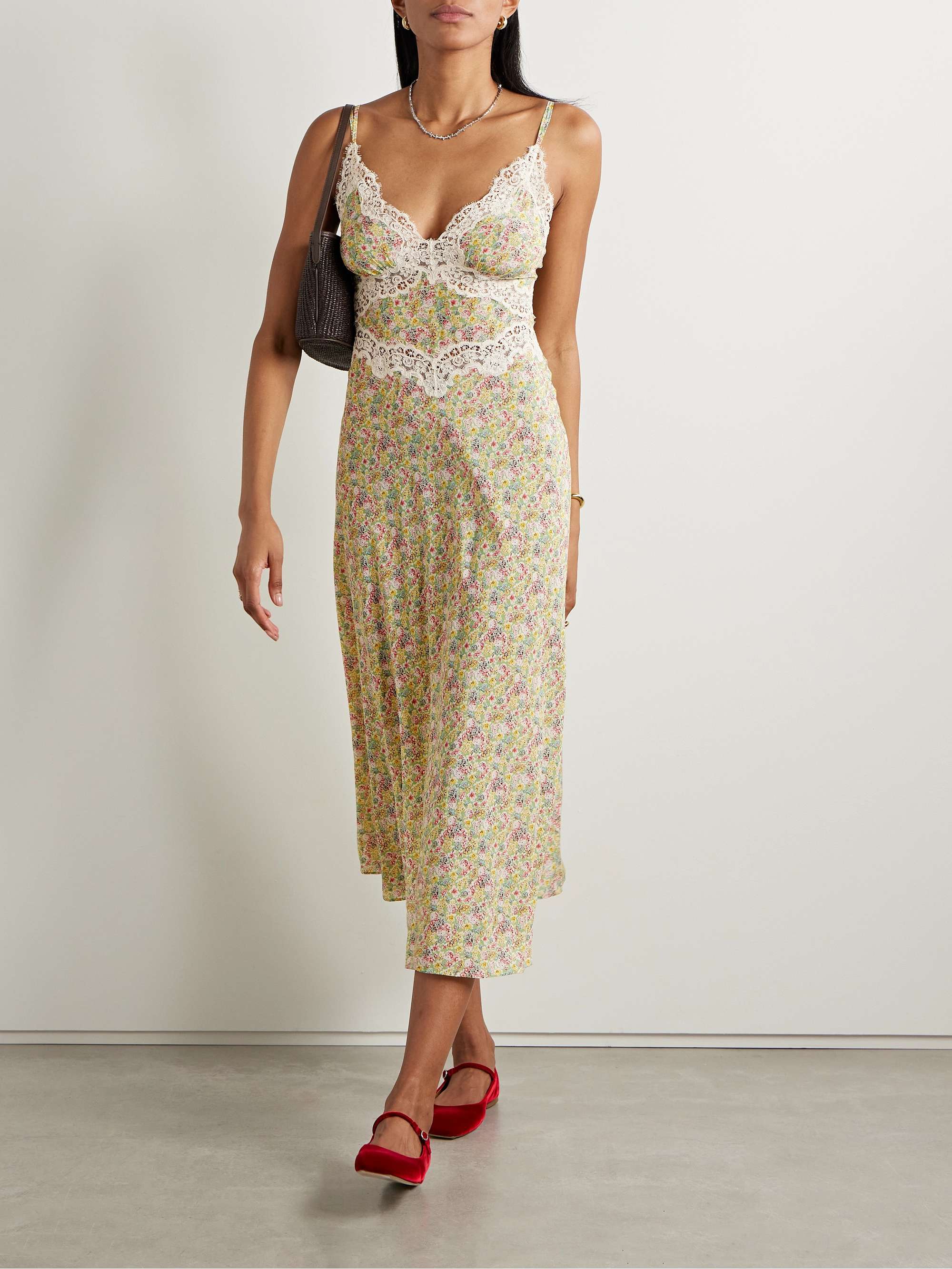 DEn Venus Floral-Print Silk-Crepe Midi Dress In Yellow - 30% Off | Editorialist DEn Venus Floral-Print Silk-Crepe Midi Dress In Yellow - 30% Off | Editorialist