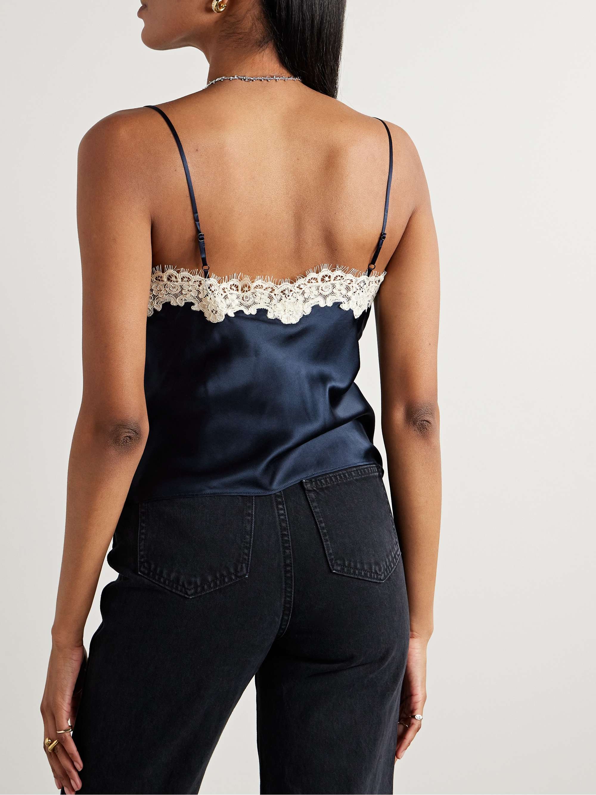DôEn Neria Corded Lace-Trimmed Silk-Satin Camisole - Blue