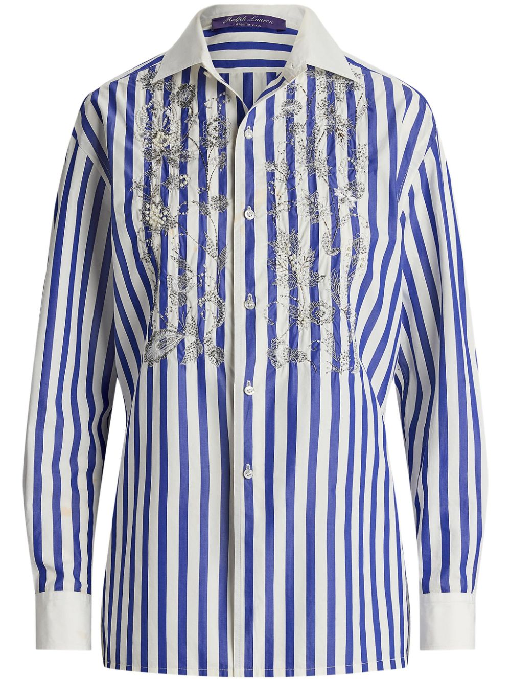 RALPH LAUREN Embellished Striped Cotton Capri Shirt