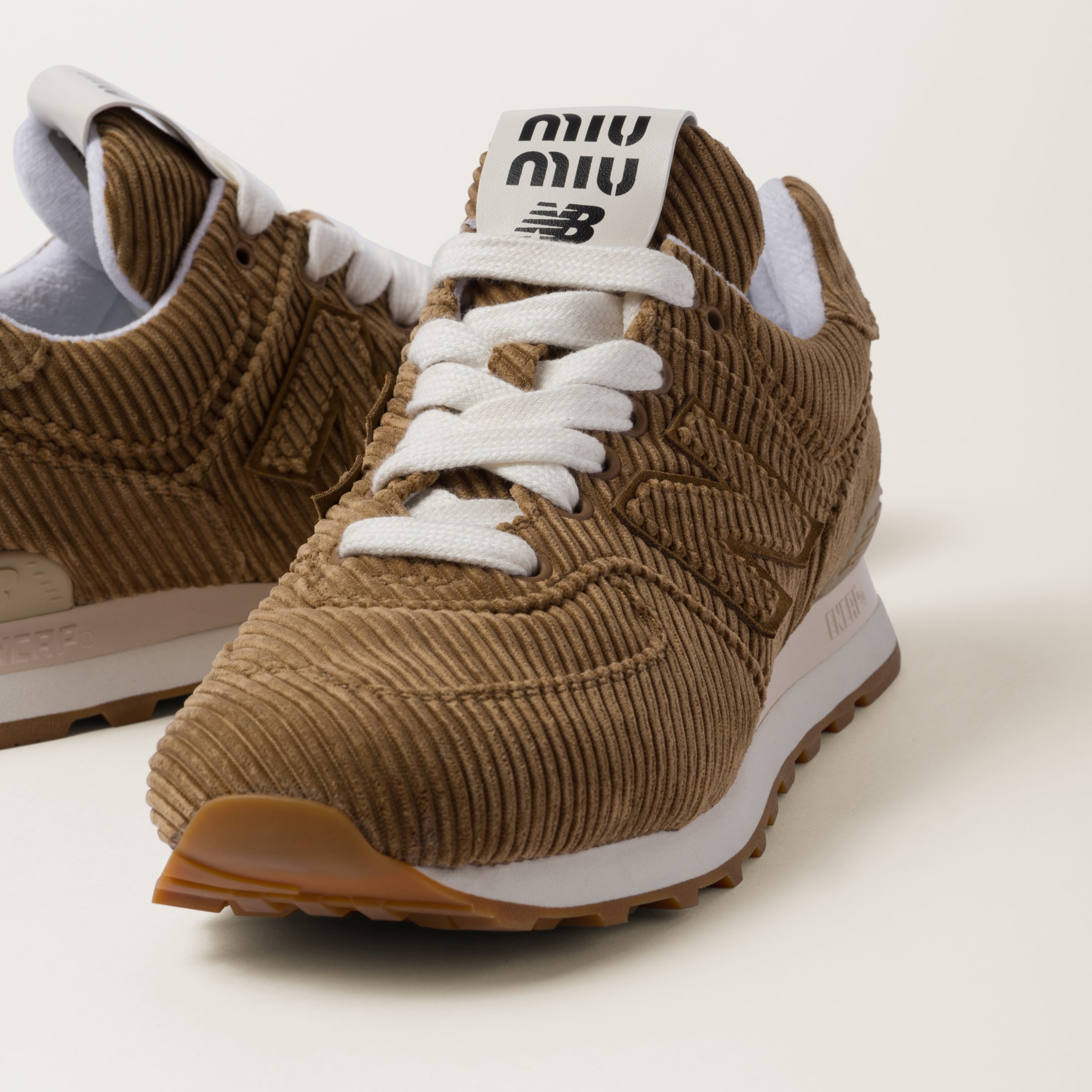 Miu Miu X New Balance 574 Striped Velvet Sneakers - Cinnamon