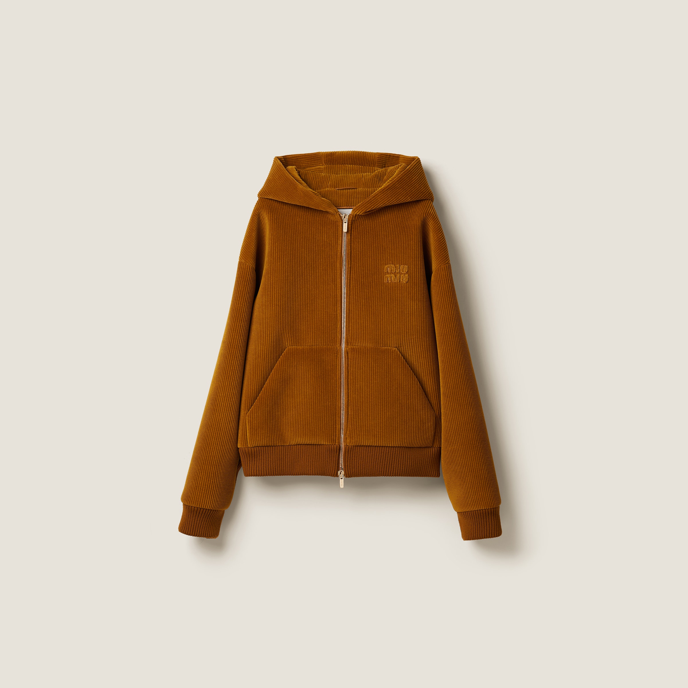 Miu Miu Corduroy Hoodie Jacket - Ochre | Editorialist