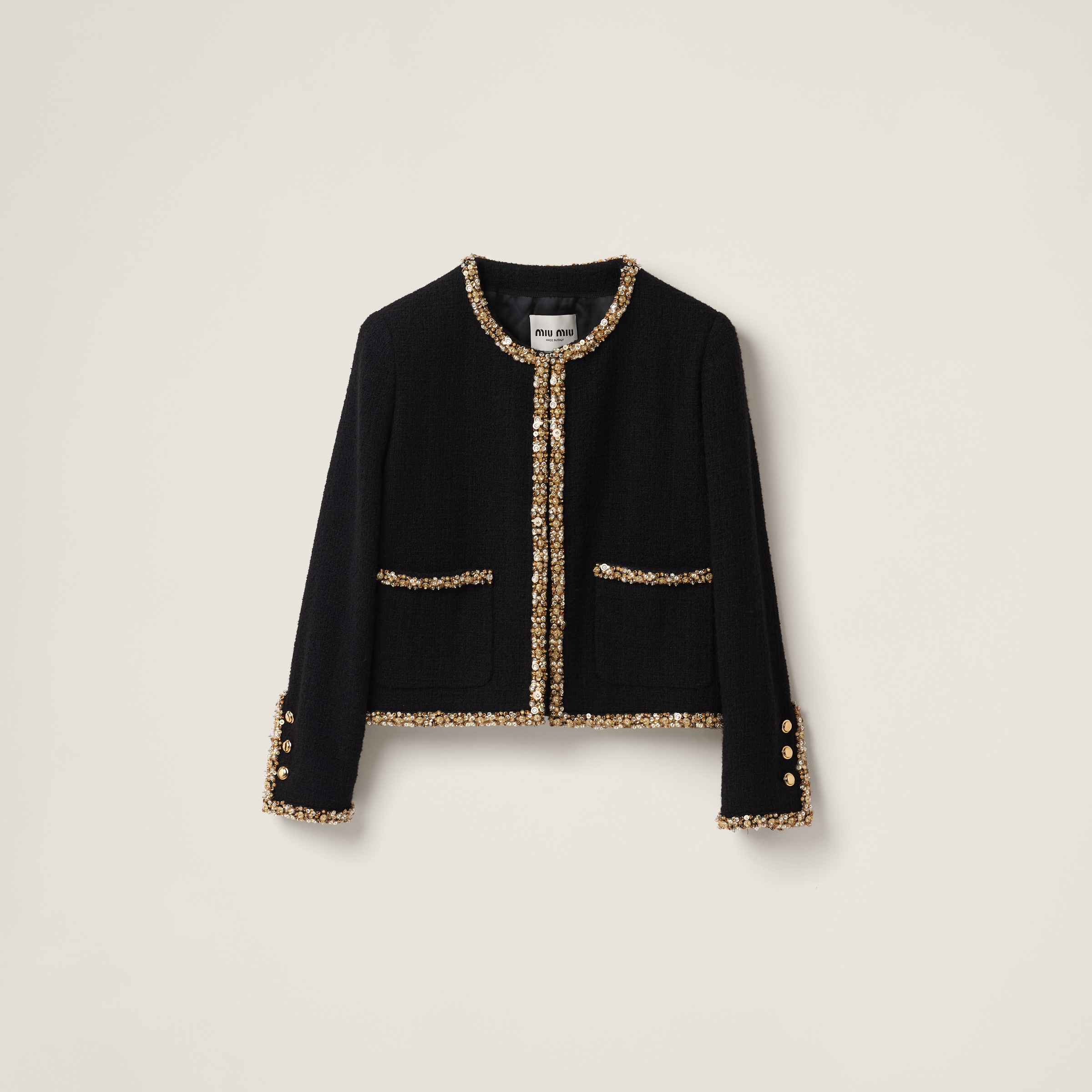 Miu Miu Single-Breasted Tweed Jacket - Black | Editorialist