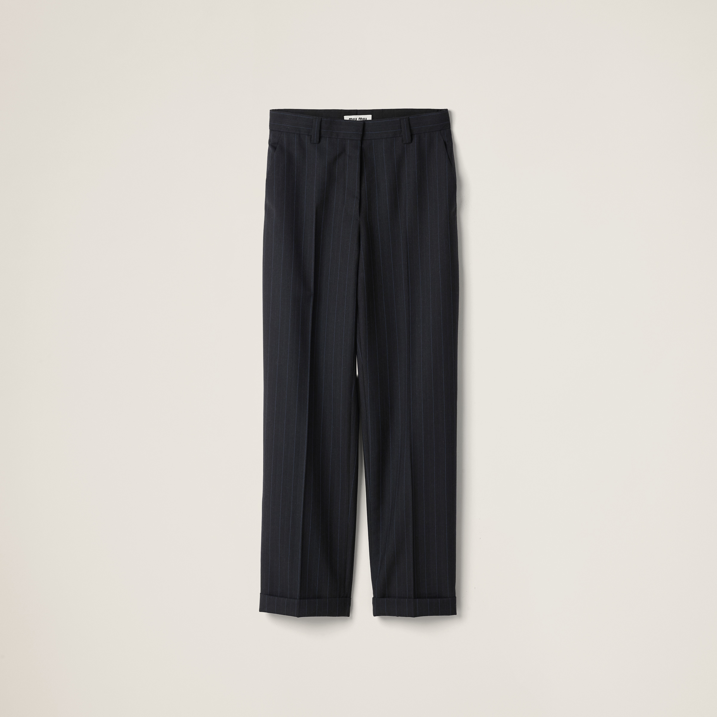 Miu Miu Pinstriped Trousers - Black | Editorialist