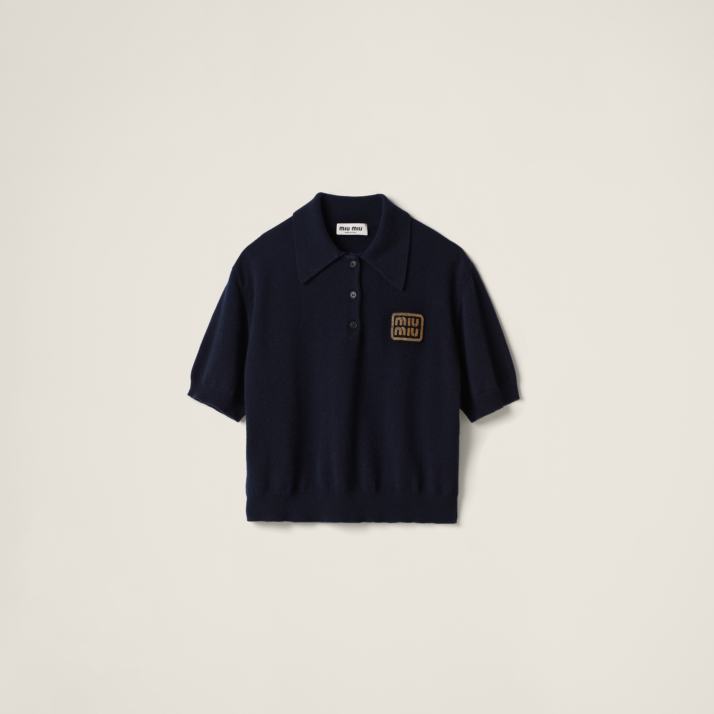 Miu Miu Cashmere Knit Polo Shirt - Navy | Editorialist