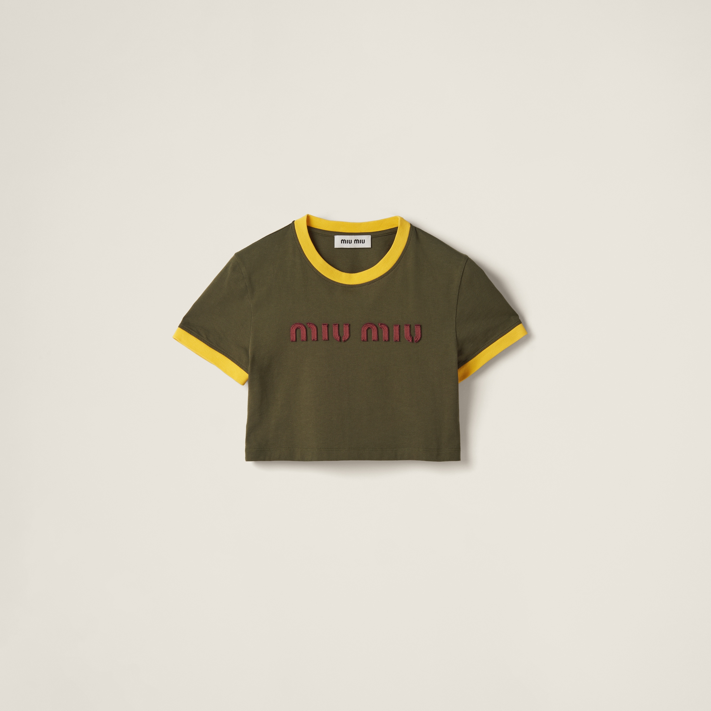 Miu Miu Embroidered Cotton Jersey T-Shirt - Camouflage/Yellow