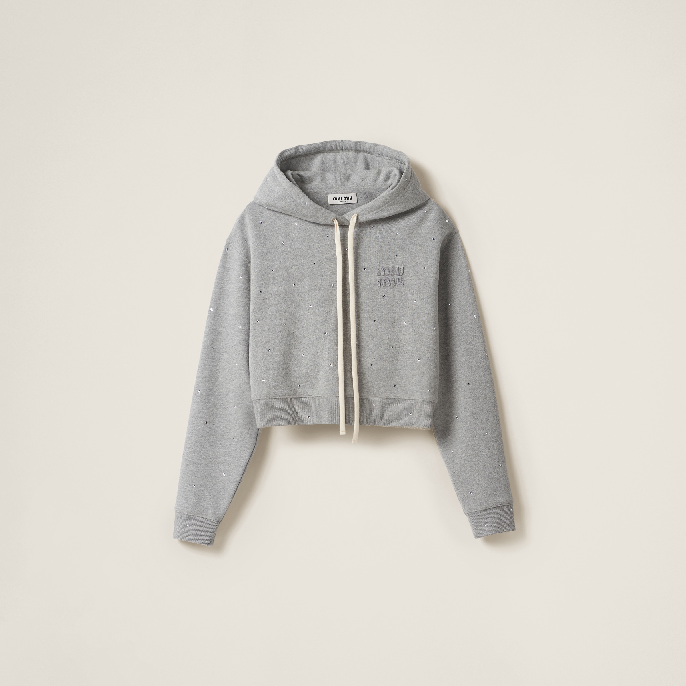 Miu Miu Cotton Fleece Cropped Hoodie - Grey | Editorialist