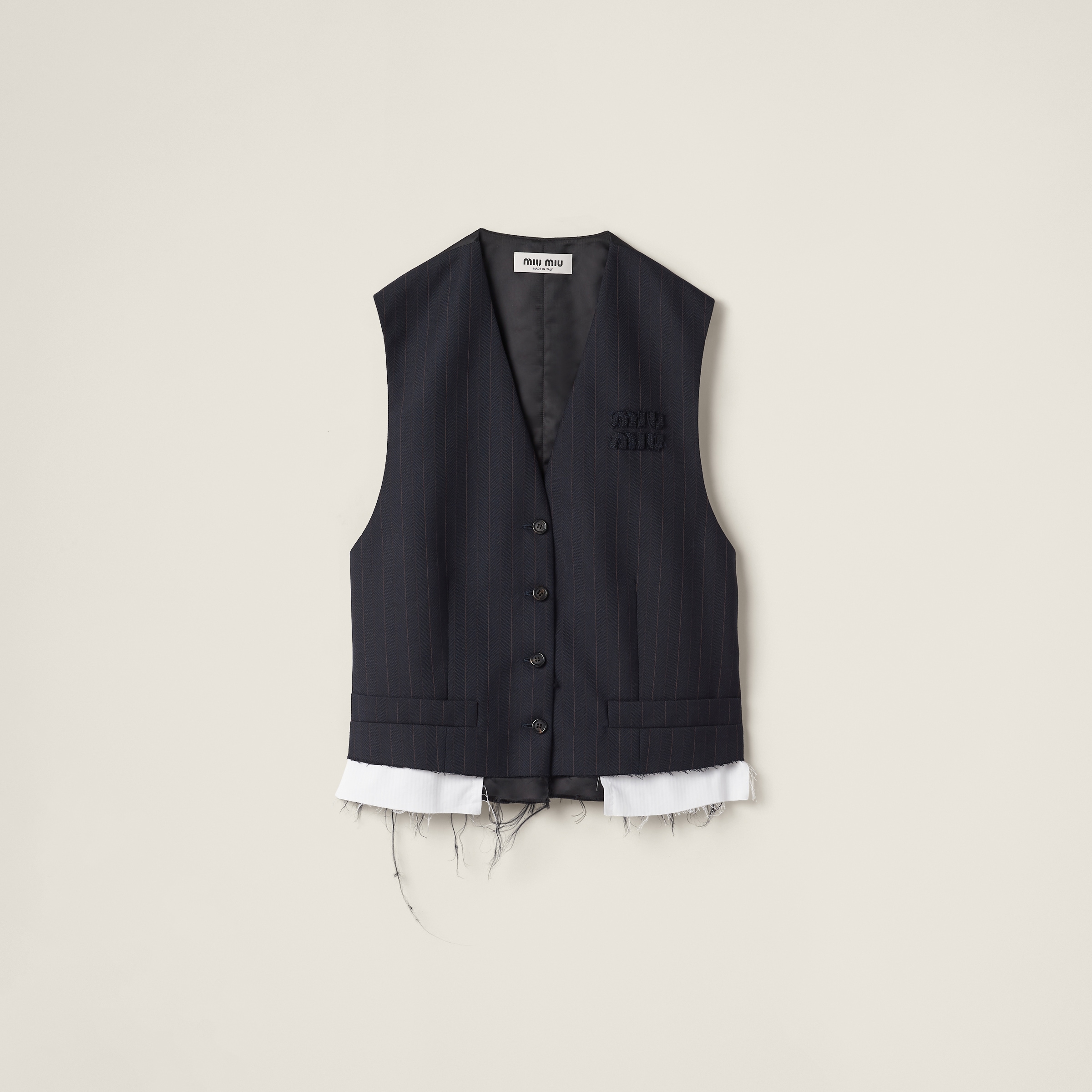 Miu Miu Single-Breasted Pinstriped Vest - Navy | Editorialist
