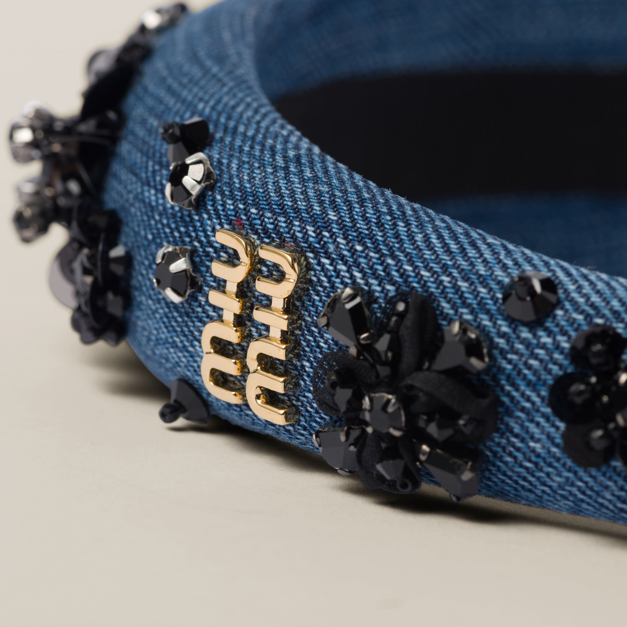 Miu Miu Denim Headband - Blue/Black | Editorialist