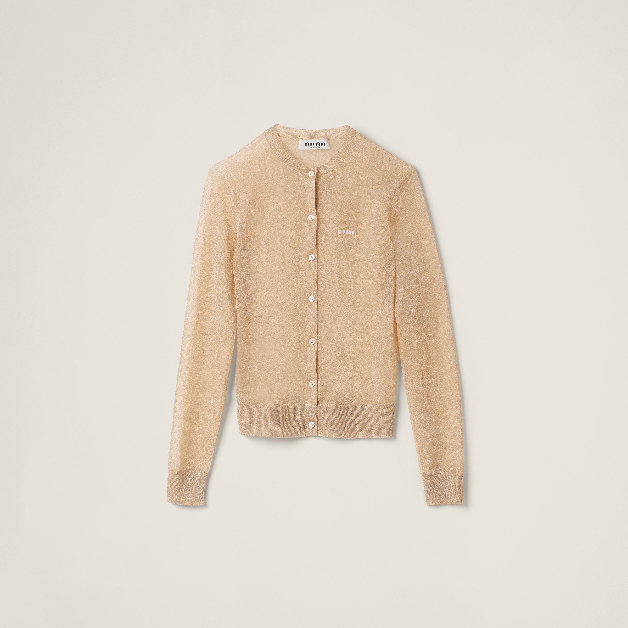 Miu Miu Lamé Knit Cardigan - Gold | Editorialist