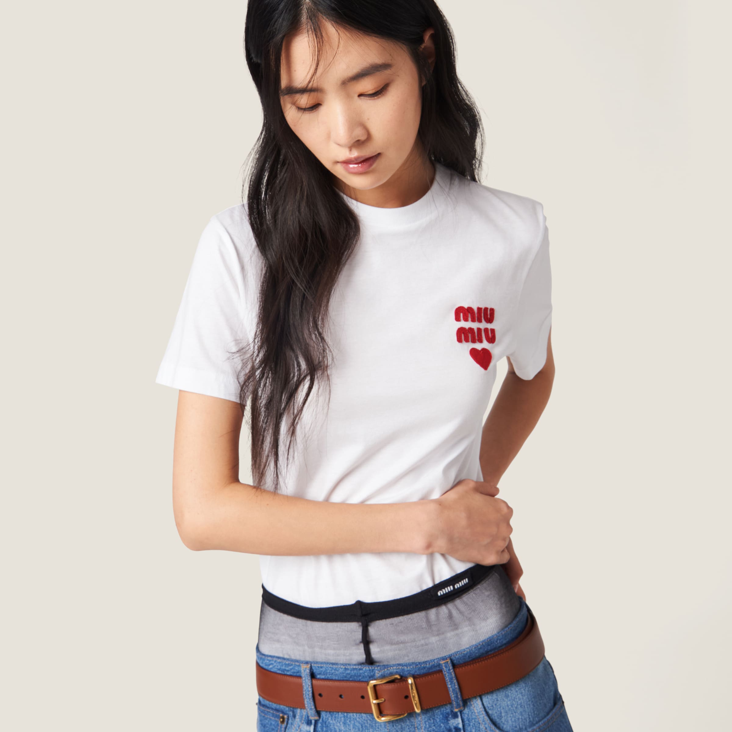 Miu Miu Cotton Jersey T-Shirt - White | Editorialist