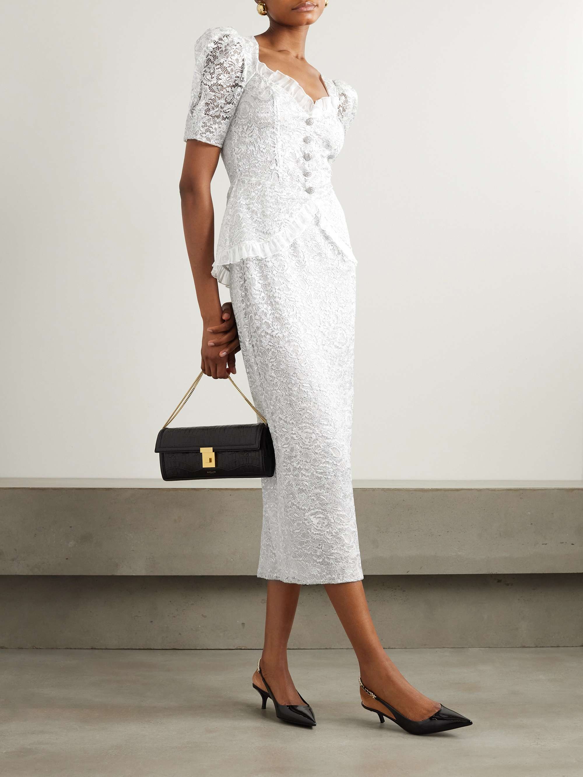 Alessandra Rich Crystal-Embellished Metallic Lace Dress In White - 50% Off  | Editorialist