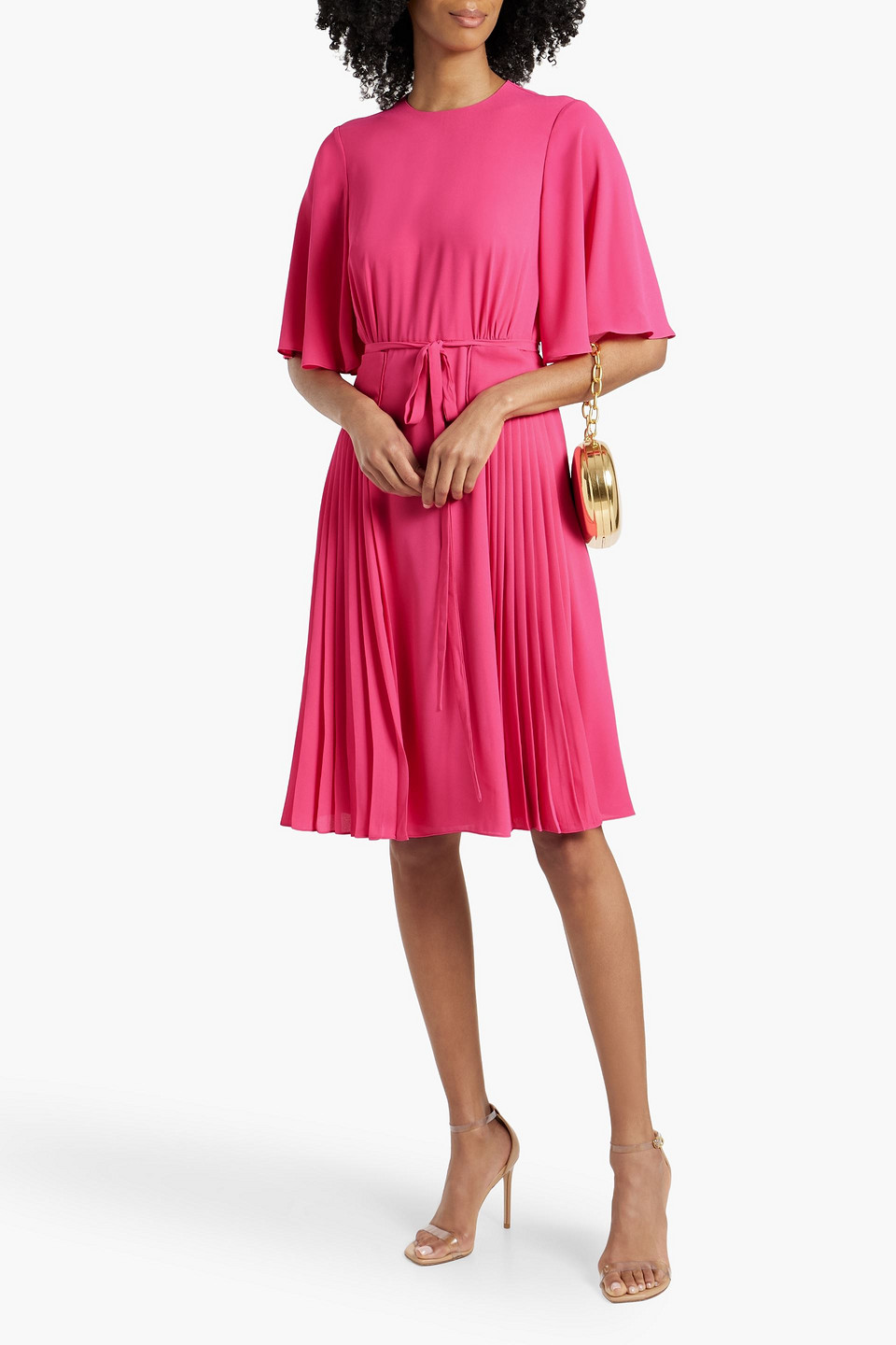 Mikael Aghal Pleated Crepe Dress In Fuchsia - 85% Off | Editorialist