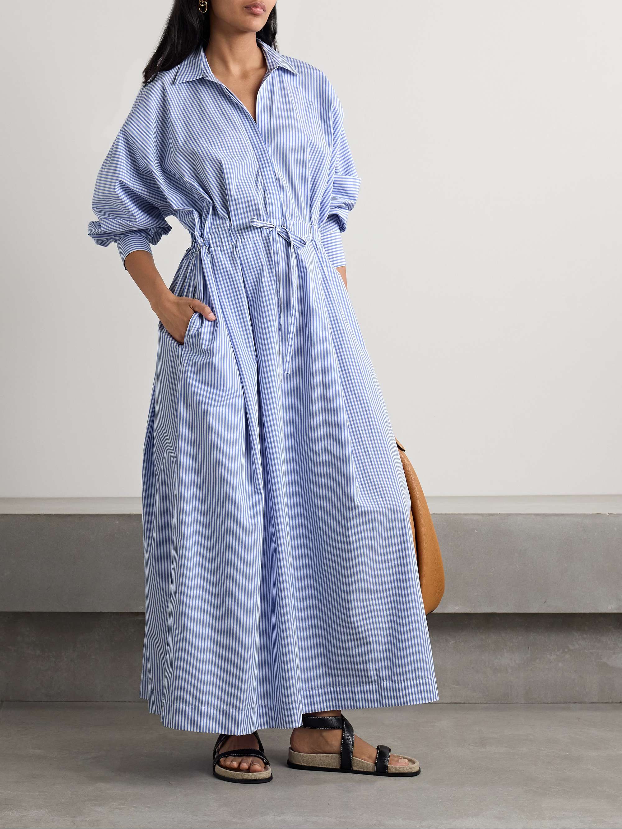 mara hoffman striped linen dress Mara Hoffman Colleen Striped Organic Cotton-Poplin Maxi Shirt Dress In Blue  - 40% Off