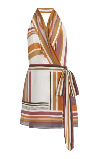 striped silk wrap halterneck mini dress Dazed Wrap Halter Mini Dress | Blue Stripe Studio Print