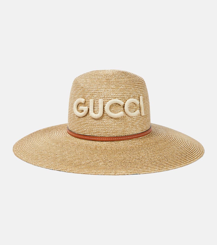 NEW GUCCI  Embellished Leather-Trimmed Straw Bucket Hat $1,190 SZ S Gucci Embellished Leather-Trimmed Straw Bucket Hat - Multi  main image 2