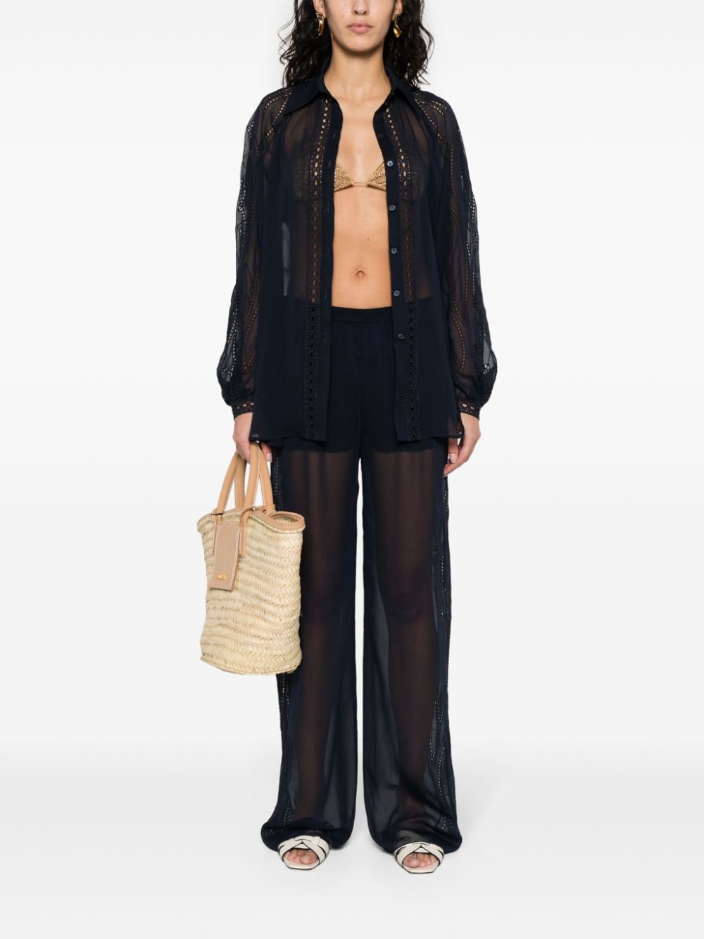 ALBERTA FERRETTI Alberta Ferretti Lace-Trimmed Chiffon Shirt