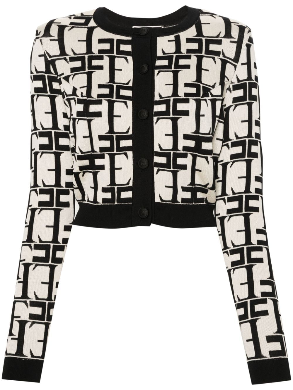 Elisabetta Franchi Logo-Jacquard Cropped Cardigan In Black - 61 Elisabetta Franchi Logo-Jacquard Cropped Cardigan In Black - 61