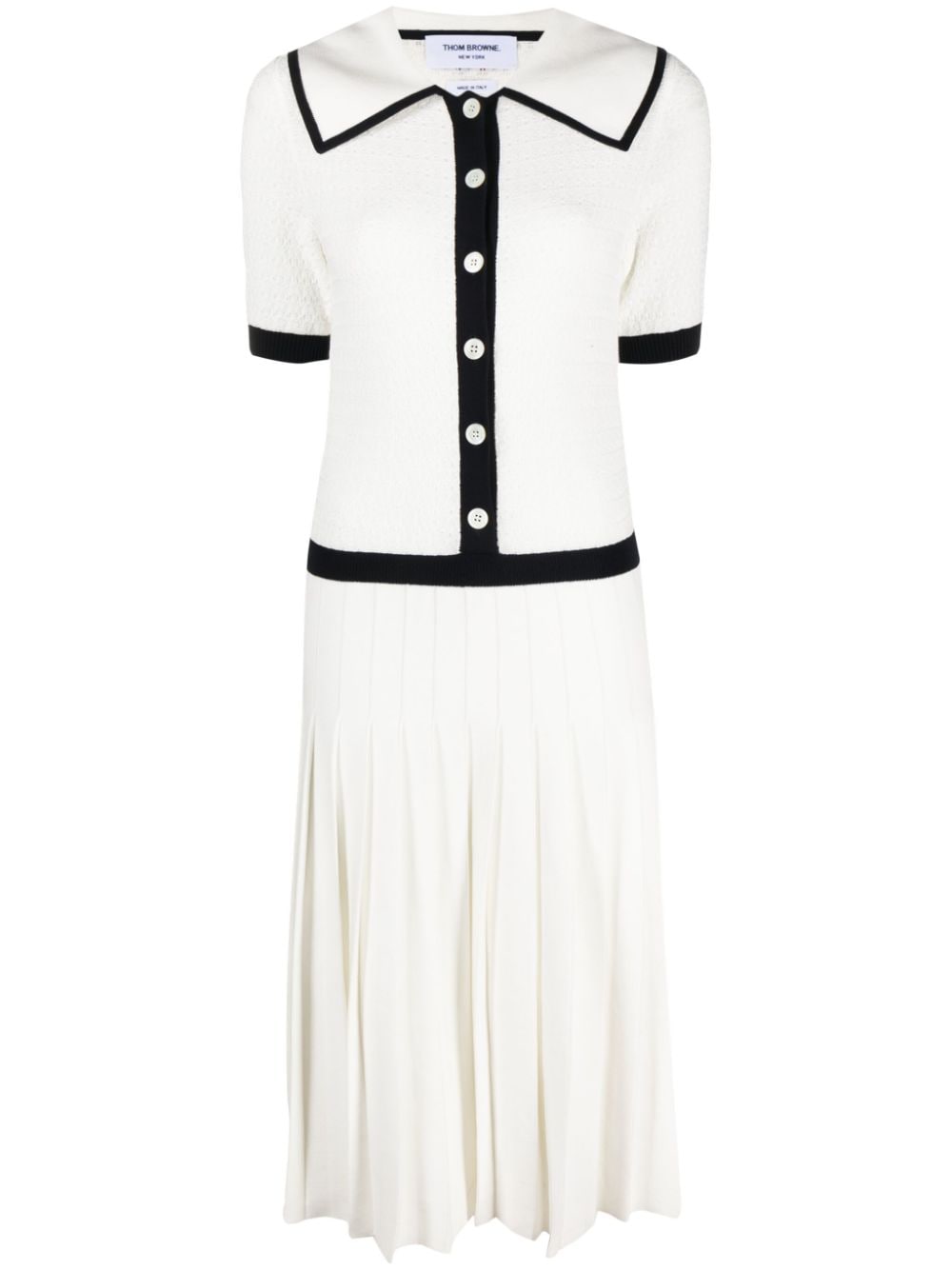 THOM BROWNE Thom Browne Pointelle-Knit Pleated Midi Dress