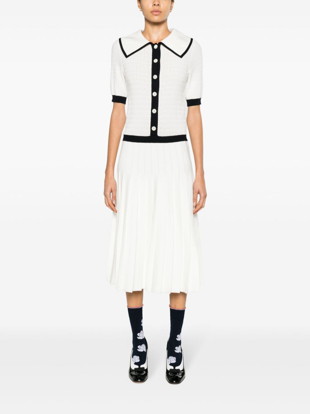 THOM BROWNE Thom Browne Pointelle-Knit Pleated Midi Dress