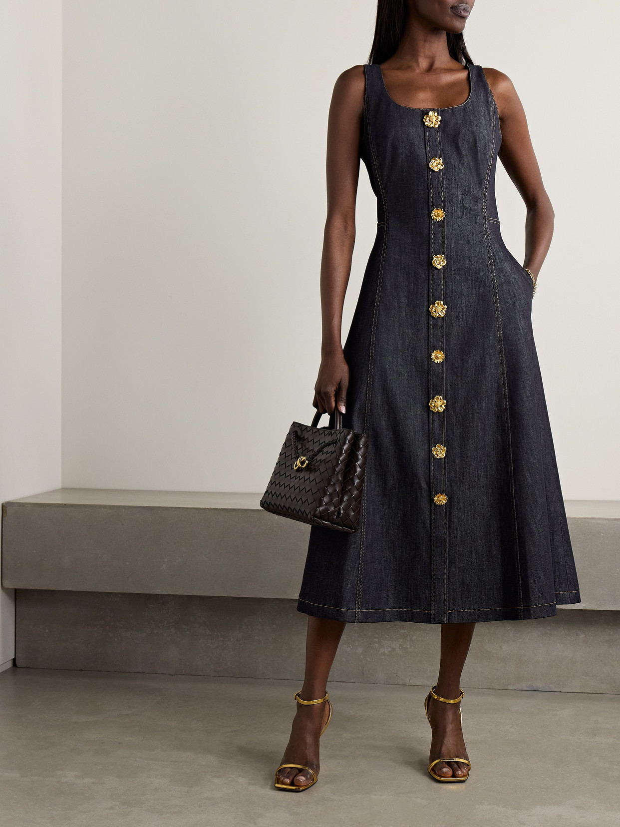 Adam Lippes Button-Embellished Denim Midi Dress In Blue - 40% Off |  Editorialist