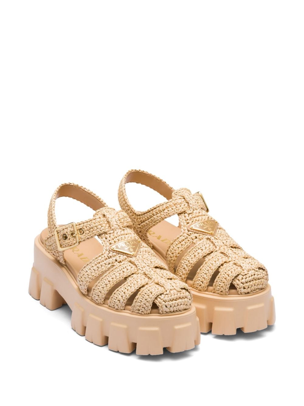 PRADA Woven-Upper Leather Platform Sandals in Tan brown | endource