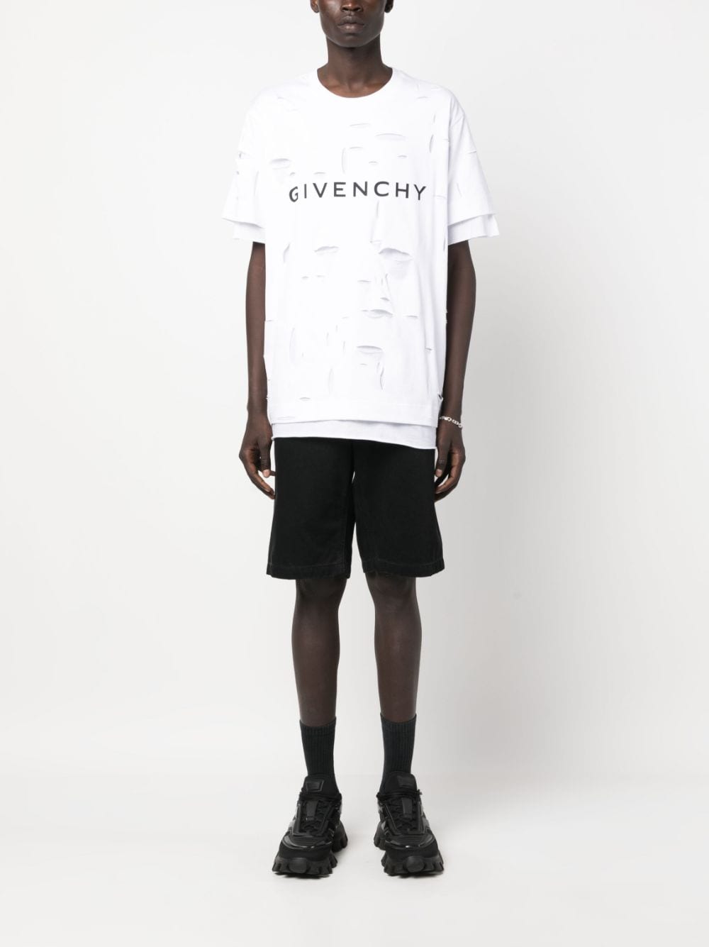 GIVENCHY logo-print distressed cotton t-shirt