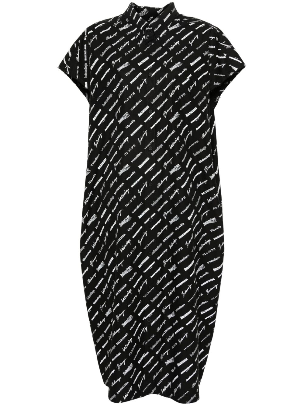 balenciaga dress black and white Balenciaga Long Sleeve Logo Mini Dress in Black & White