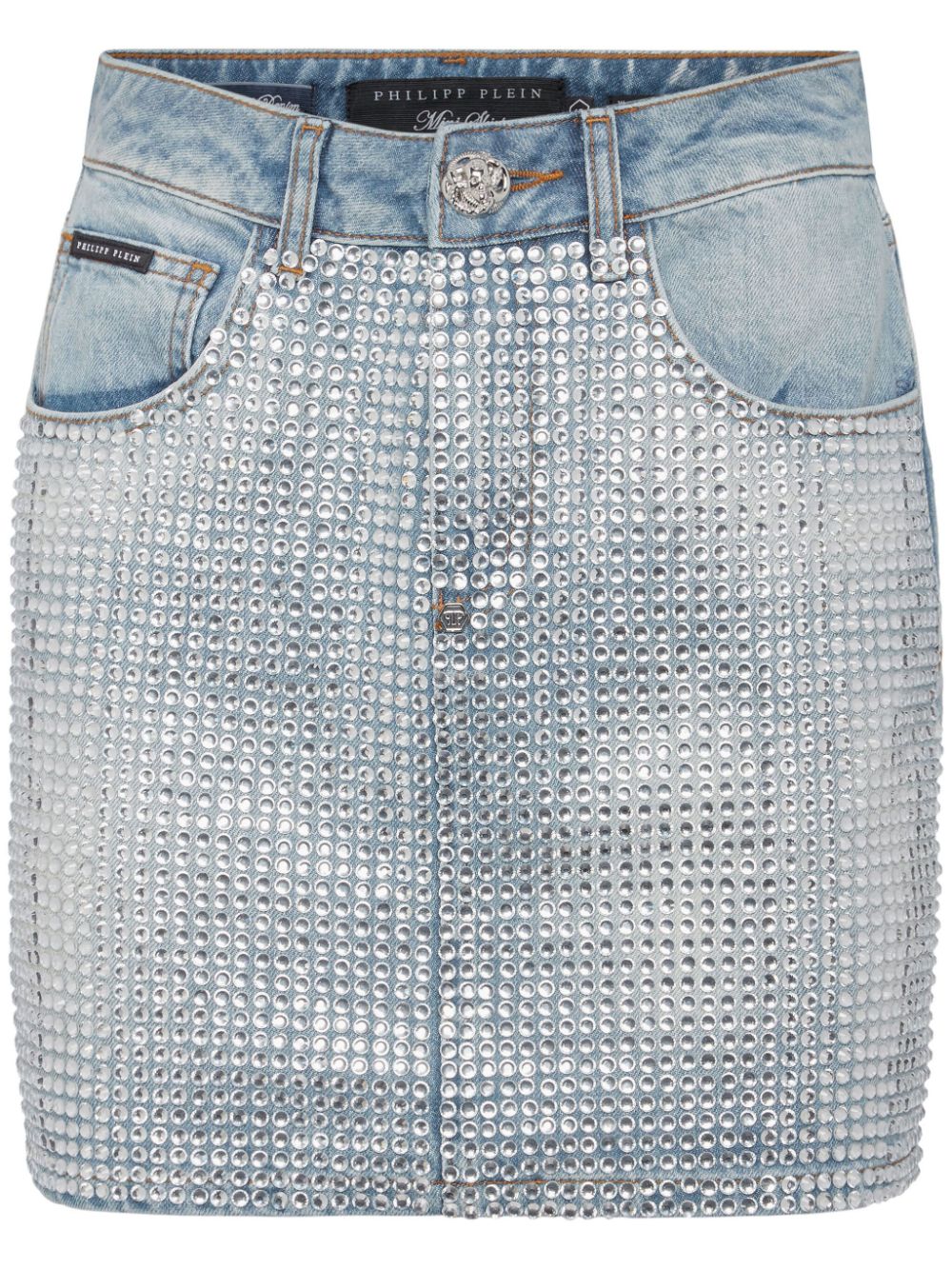 PHILIPP PLEIN Philipp Plein Crystal-Embellished Denim Miniskirt