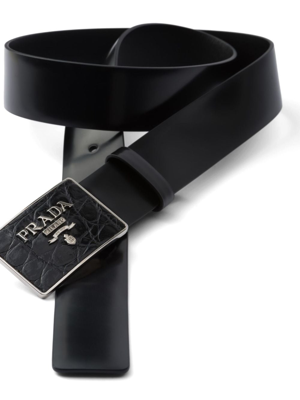 Prada Saffiano Logo-Print Belt - Black | Editorialist