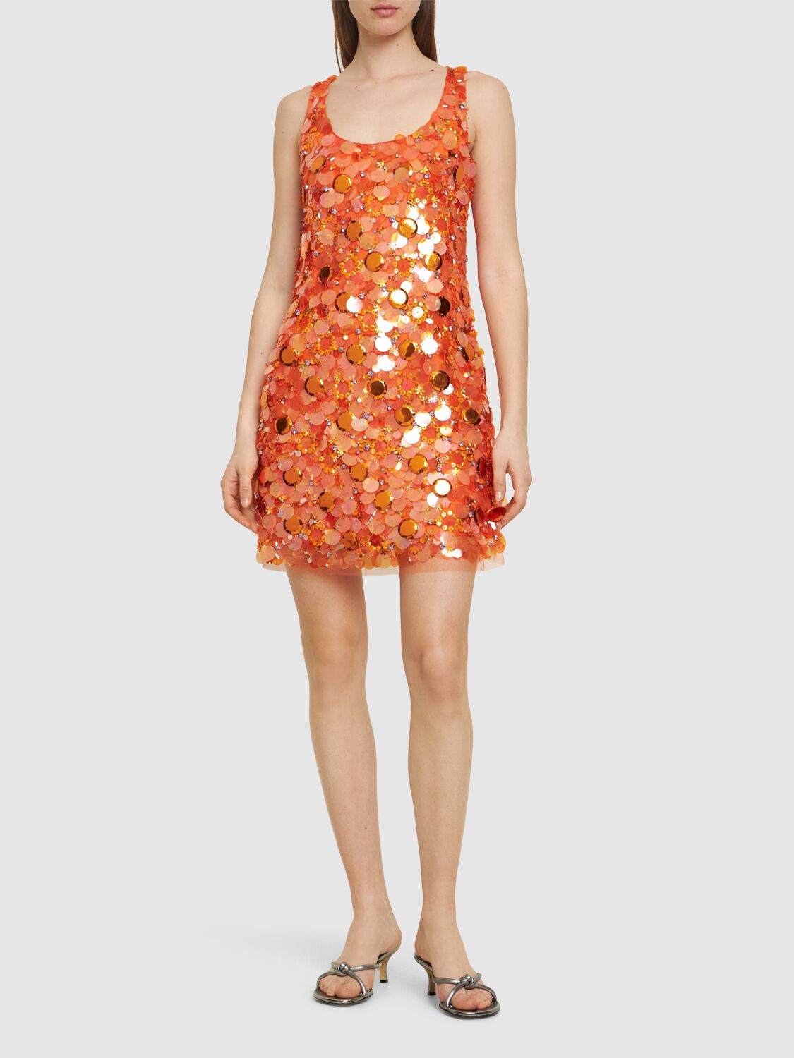 open lace back dress Long Sequin-Print Prom Dress with Lace-Up Open Back Orange / 4 main image 0