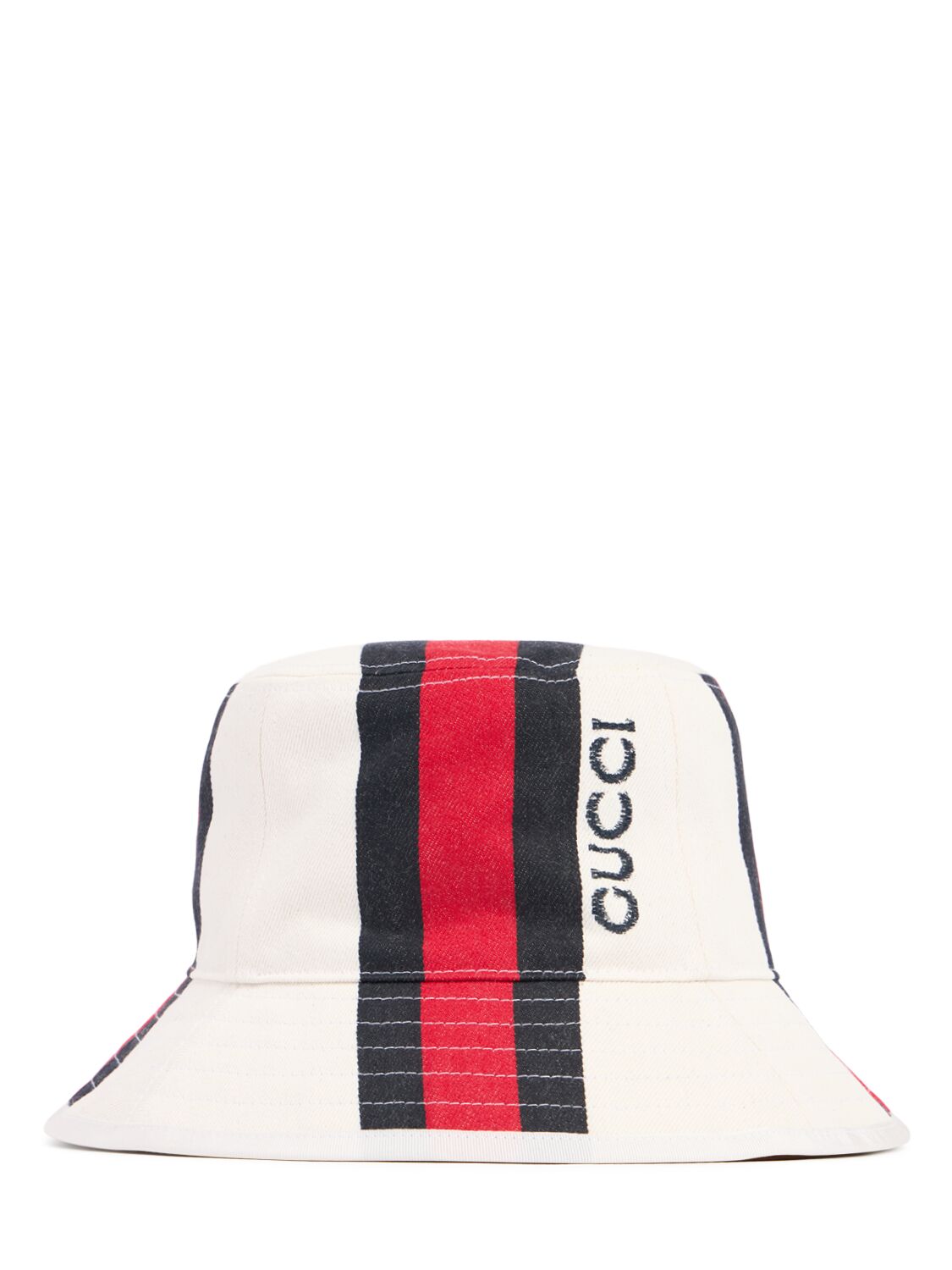 Gucci Web Detail Cotton Bucket Hat - White,Multi | Editorialist display picture 3