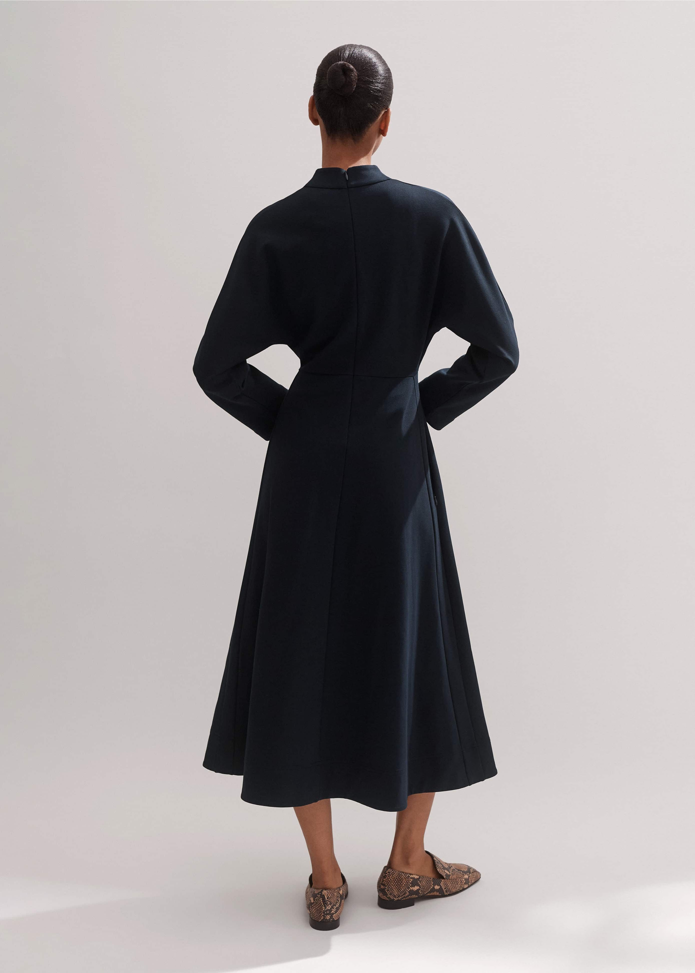Me+Em Mixed Media Fit And Flare Midi Dress With Belt - Light Cream/Brown |  Editorialist