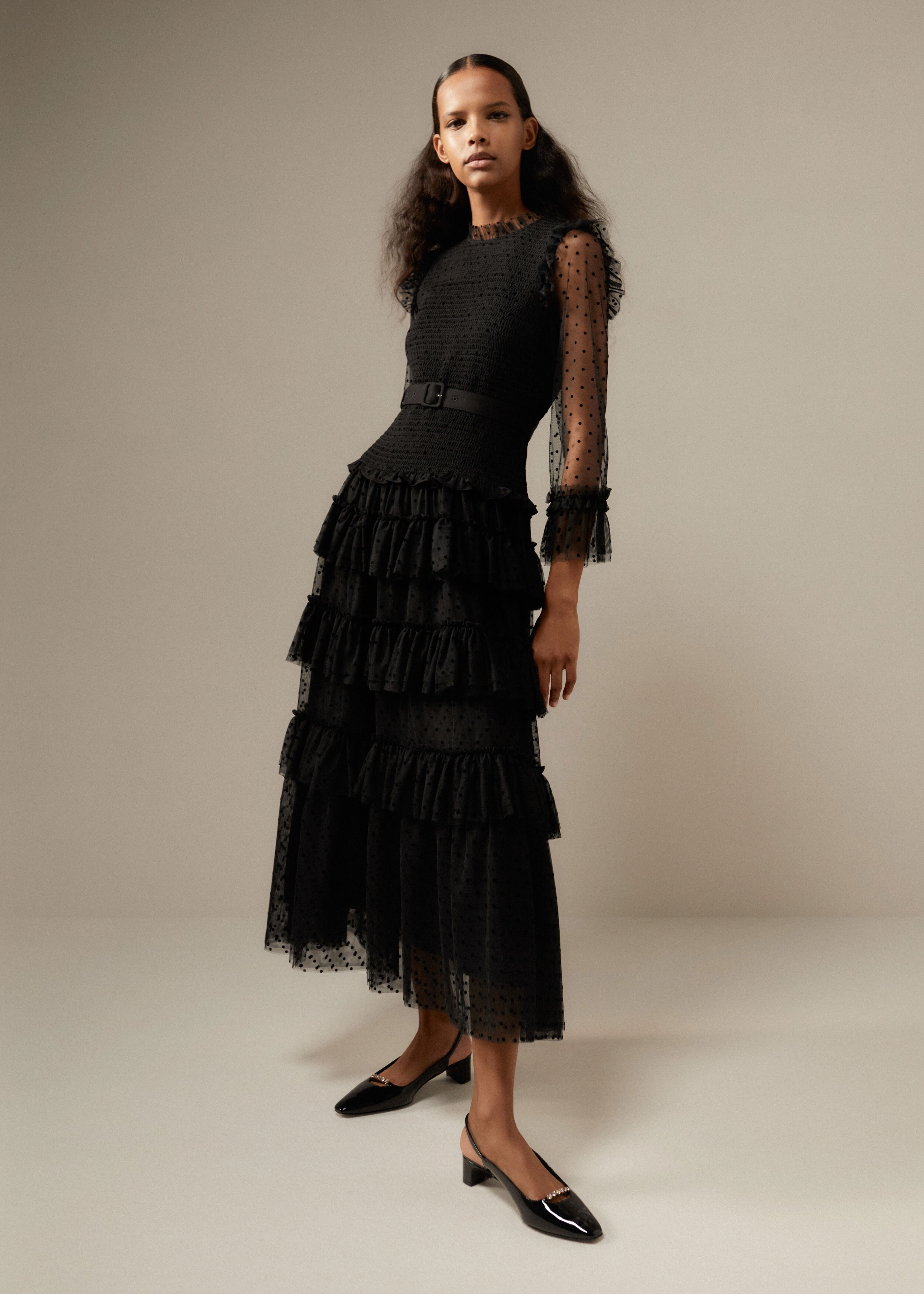 blue dress for baby girl Black Tulle See Through Off Shoulder Ruffled Prom Dresses, Party Dress,  MP1000