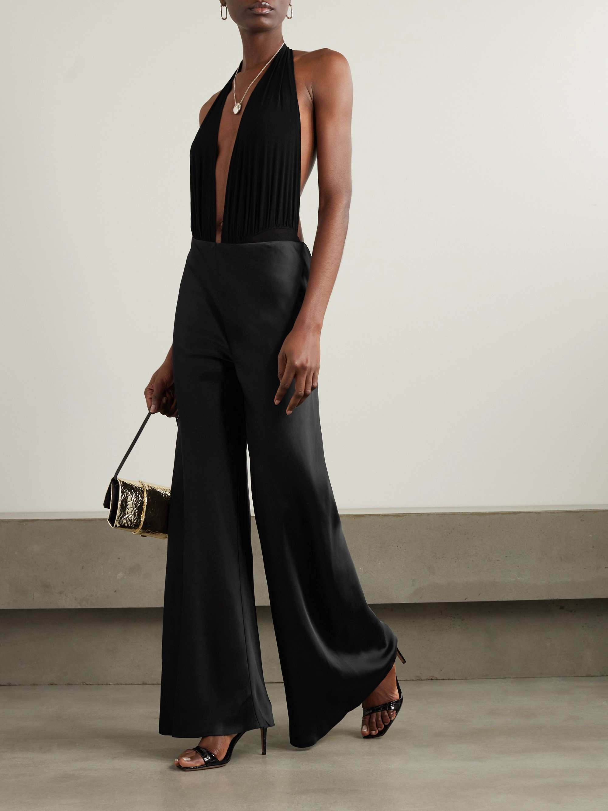 Norma Kamali Elephant Satin Wide-Leg Pants - Black | Editorialist