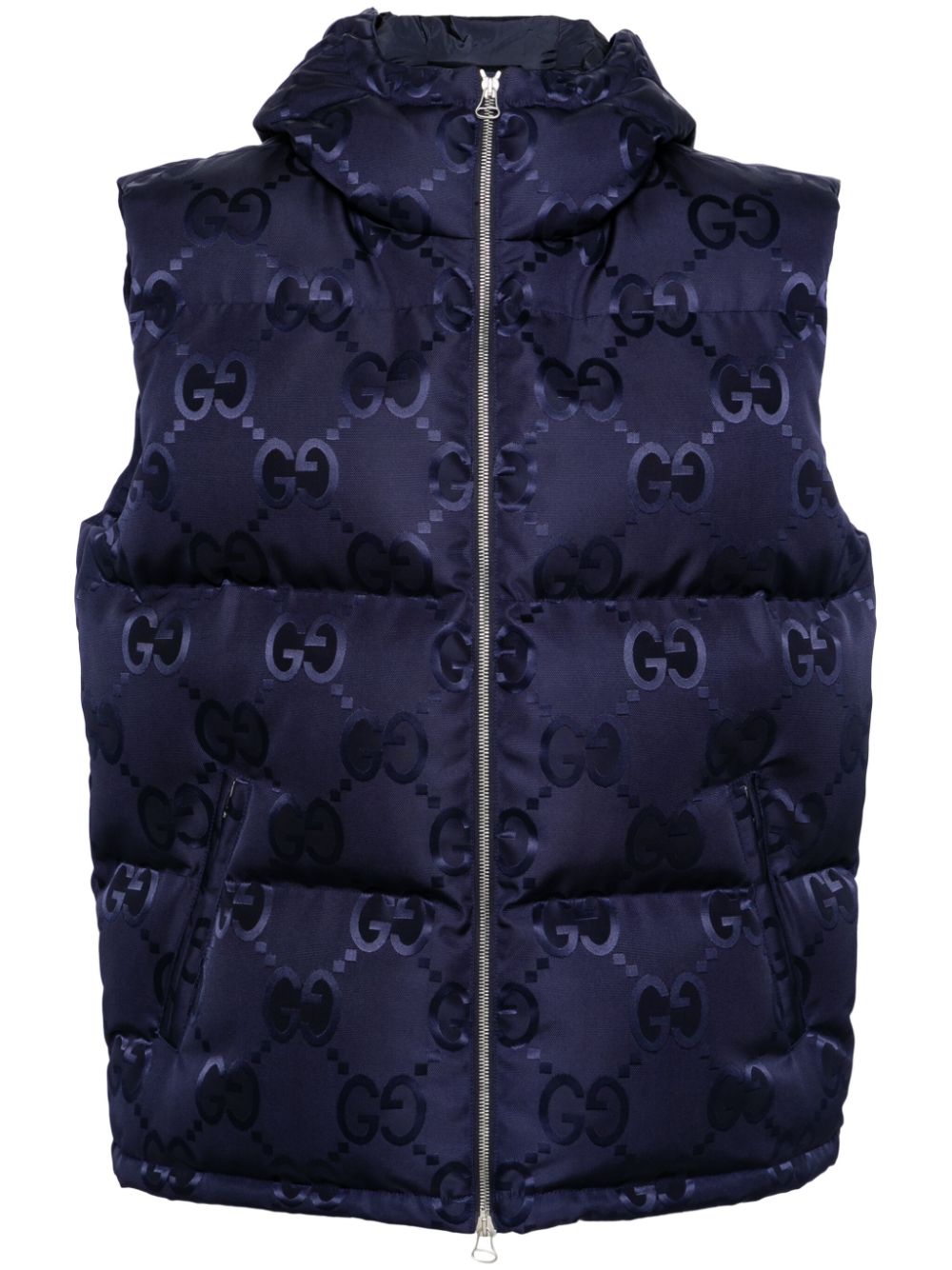 Gucci Jumbo Gg-Jacquard Down Gilet - Blue | Editorialist